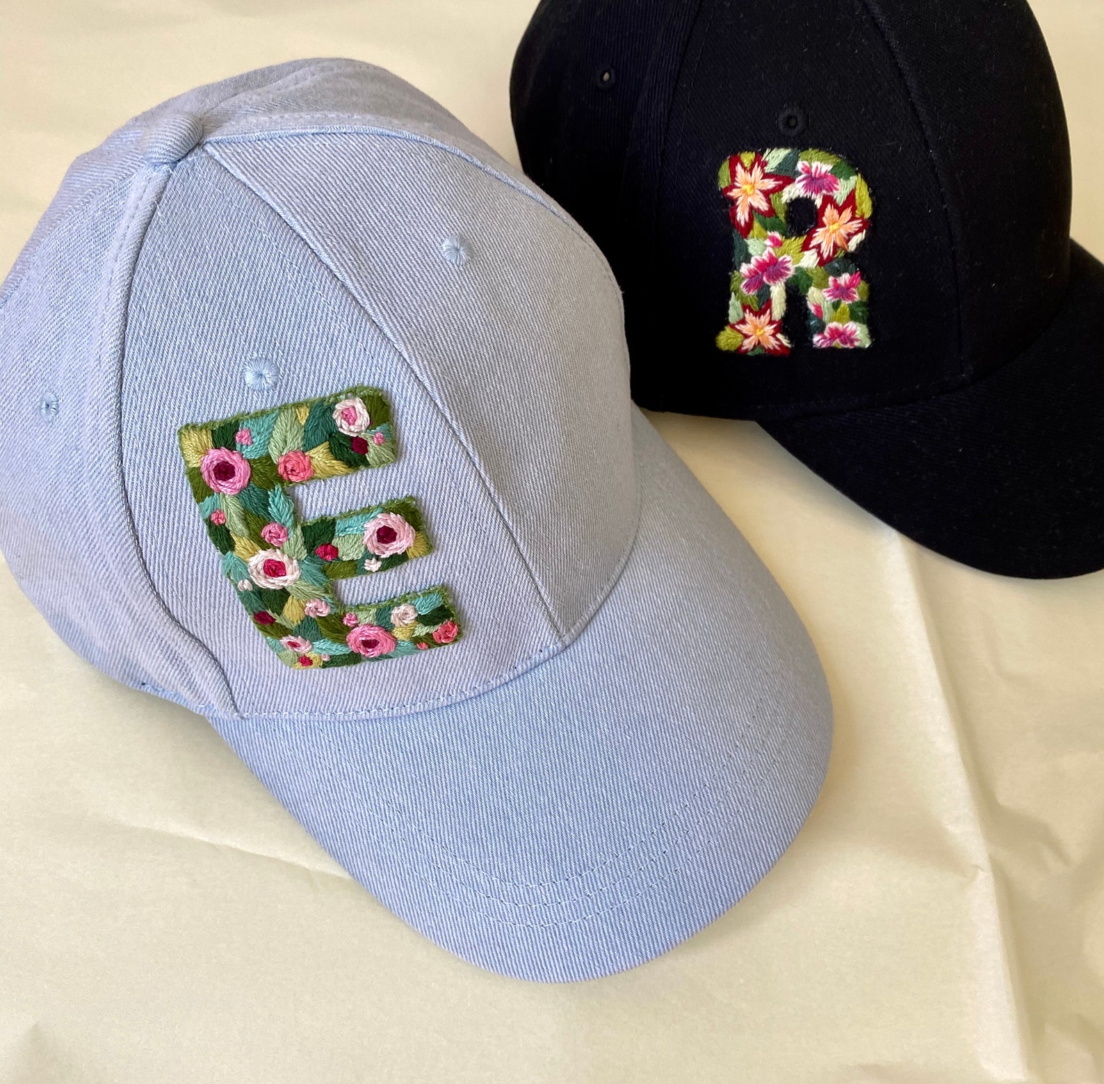Hand Embroidered Hat Custom Text Baseball Cap Floral Hat - Etsy