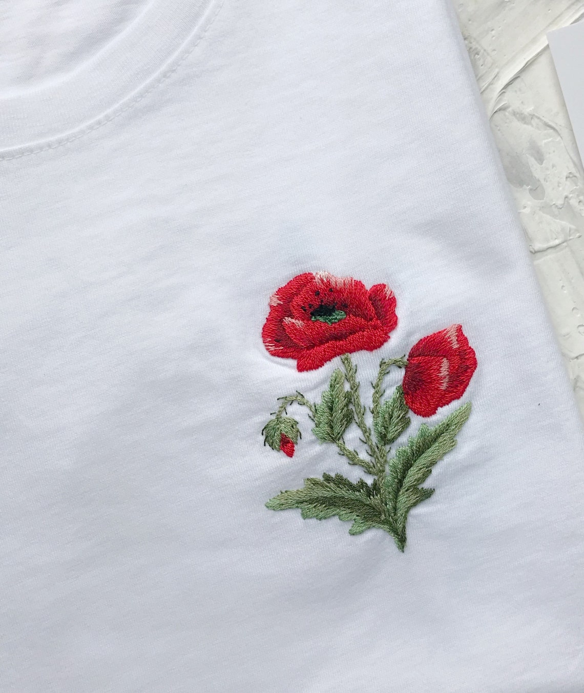 Poppy Botanical Shirt, Hand Embroidery, Floral T-shirt, Unusual Women's ...