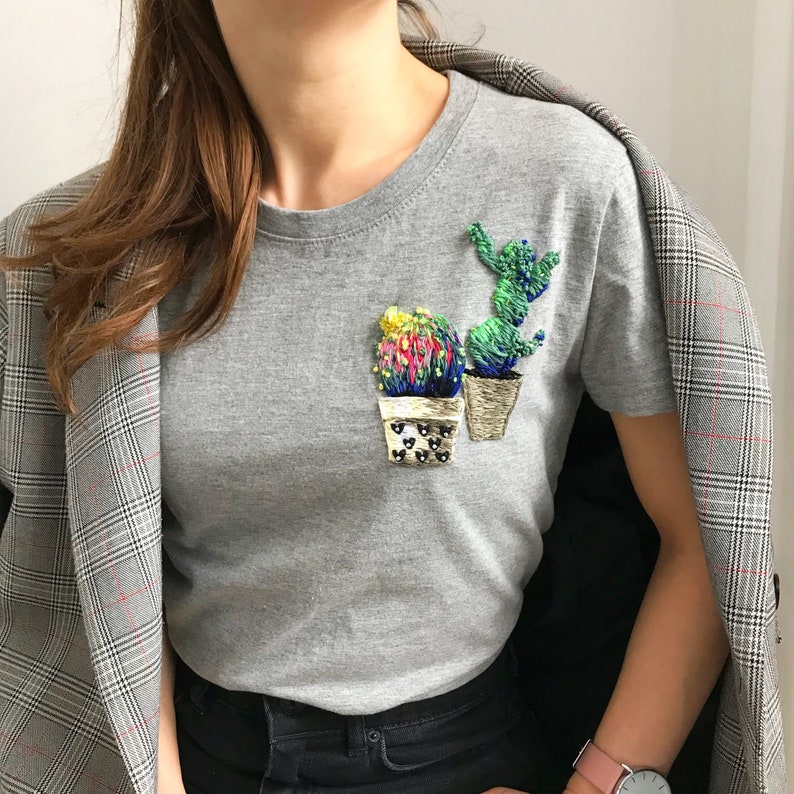 Cactus Shirt Botanical T Shirt Cute Cactus Embroidery Etsy