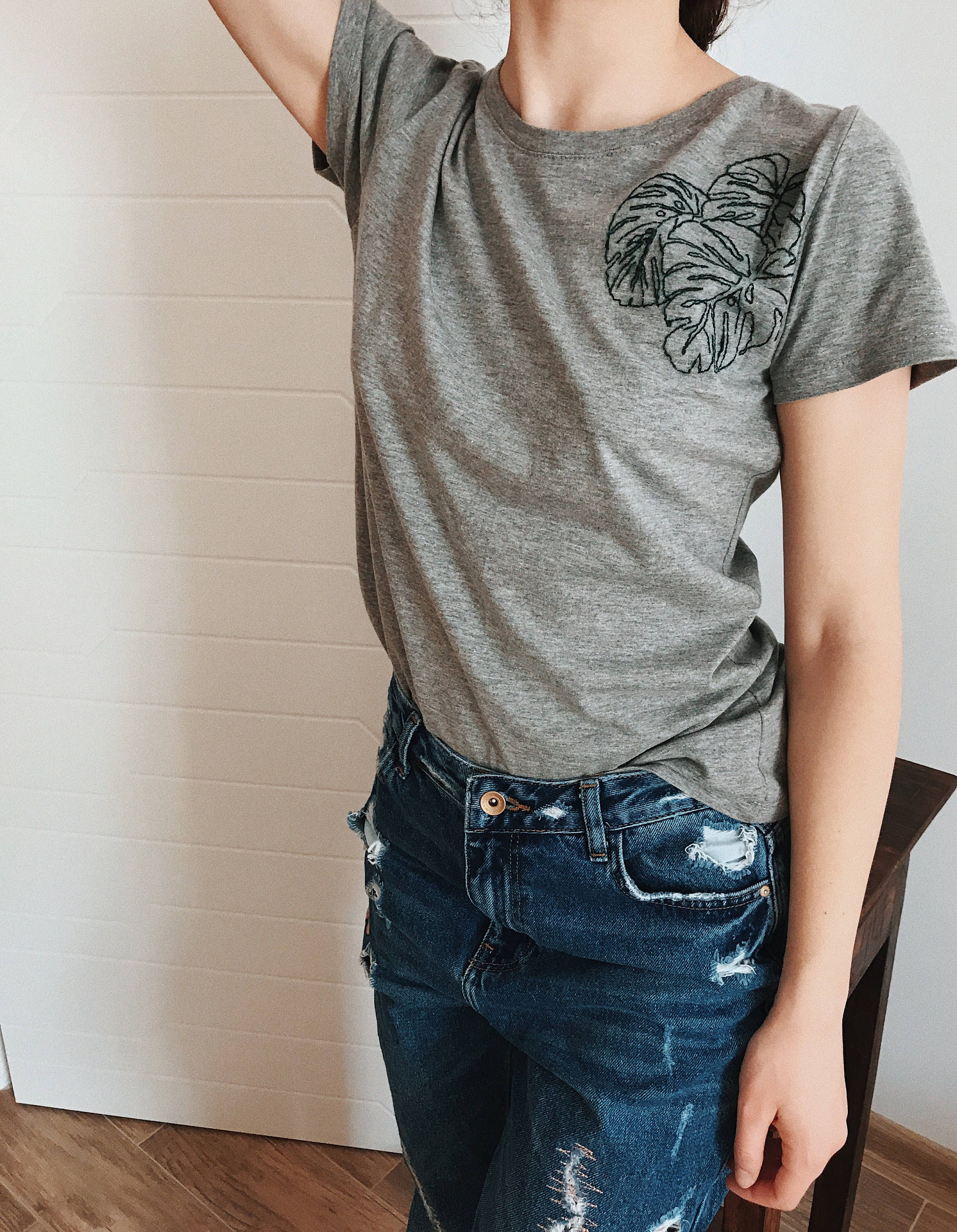 Embroidered Shirt, Gray T Shirt, Hand Embroidery, Floral Embroidery ...