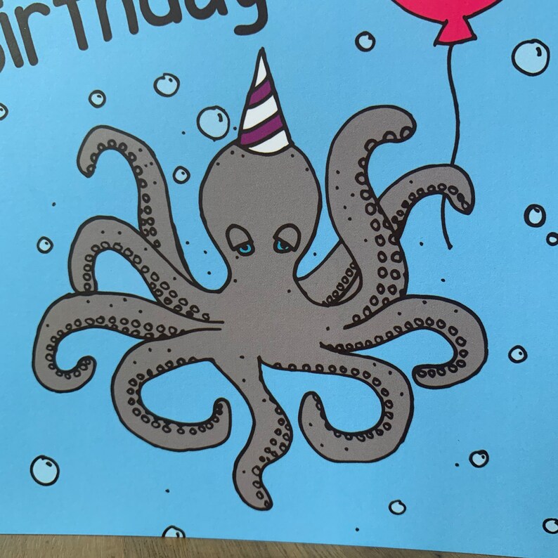 Party Octopus Birthday Card: Colorful Greeting Card - Etsy