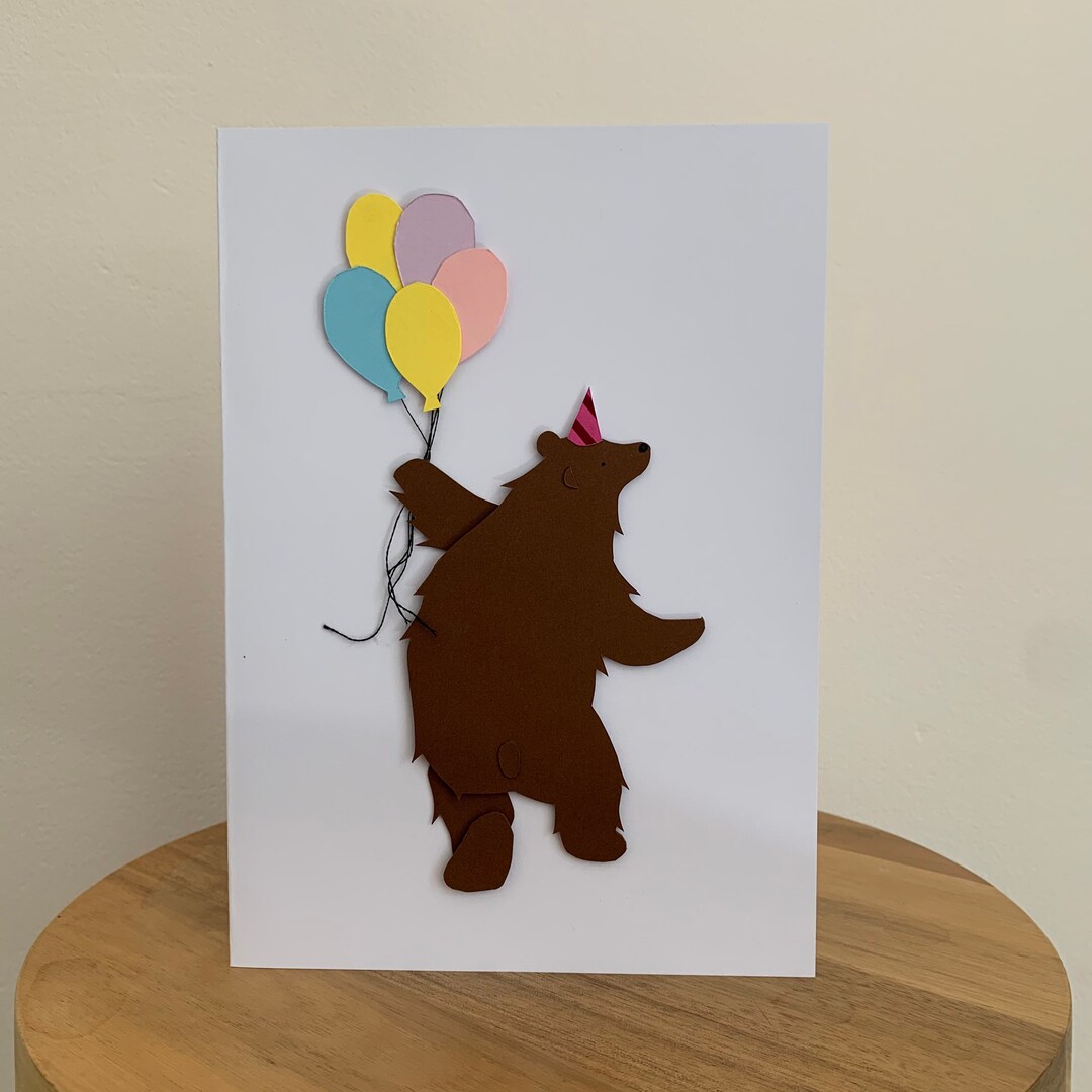 Handmade Bear With Balloons Birthday Card, 3D Greeting Card, Birthday ...
