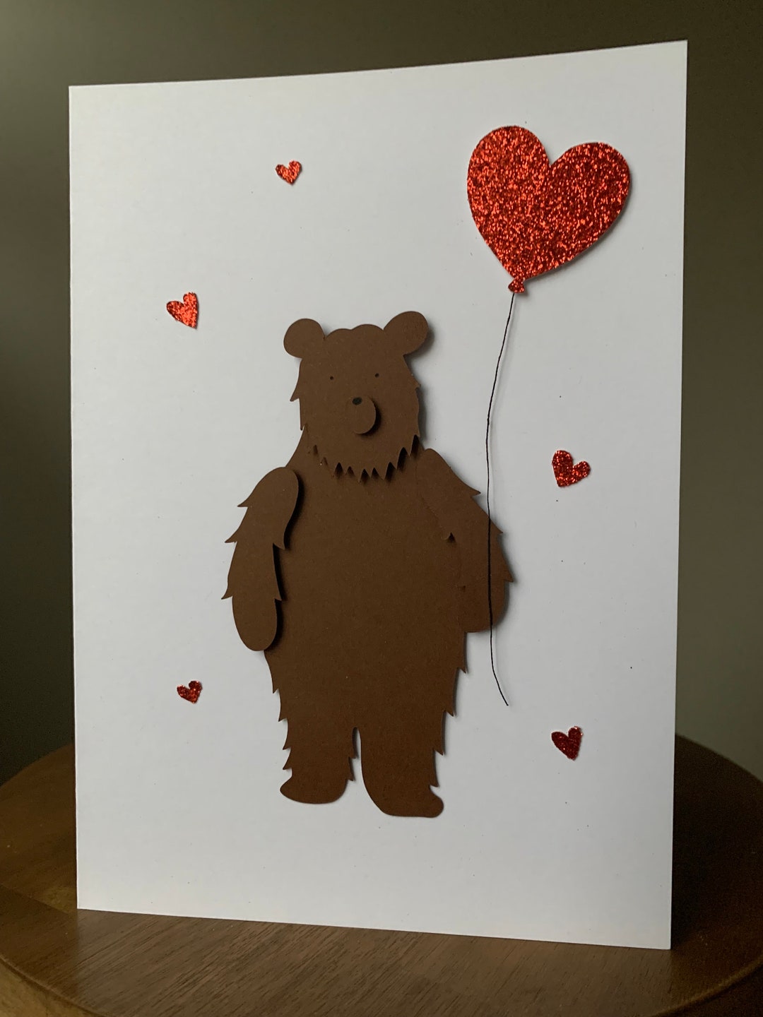 Bear Holding Heart Balloon Handmade Valentine’s Day Card, 3D Greeting ...