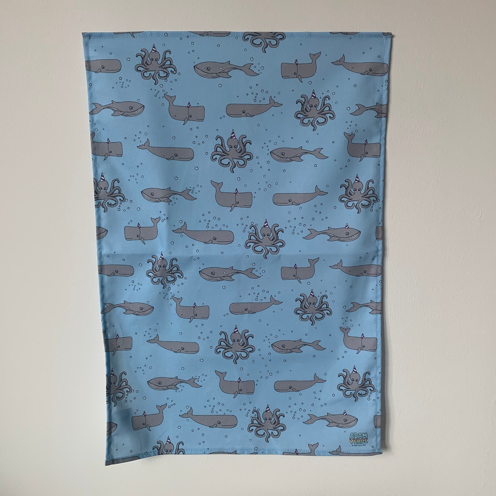 Whale Print Kitchen Towel Nautical Tea Towel Dish Towel | Etsy