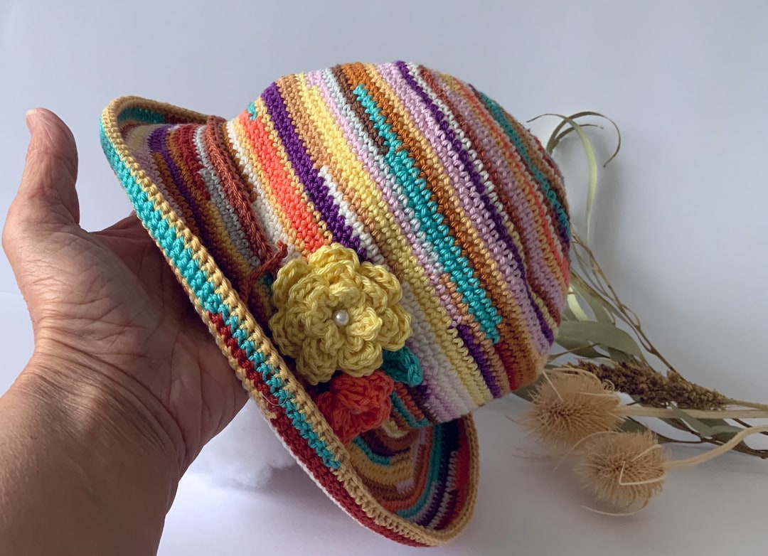 Multicolor Sun Hat, Handmade Cotton Summer Hat, Foldable and Washable ...