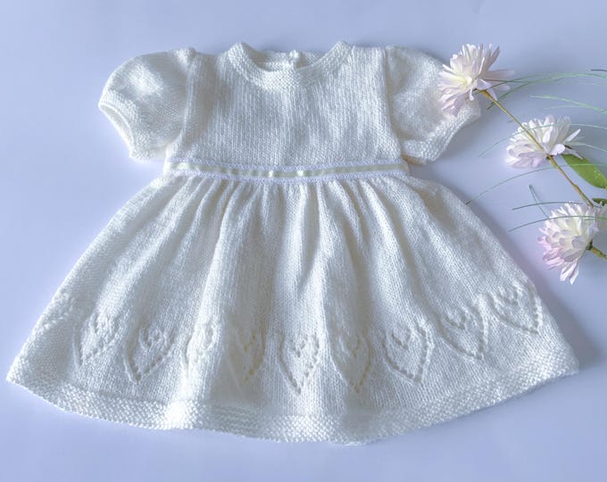 Hand Knitted Baby Dress, Cream White 1 Month Baby Dress, Baby Dress ...