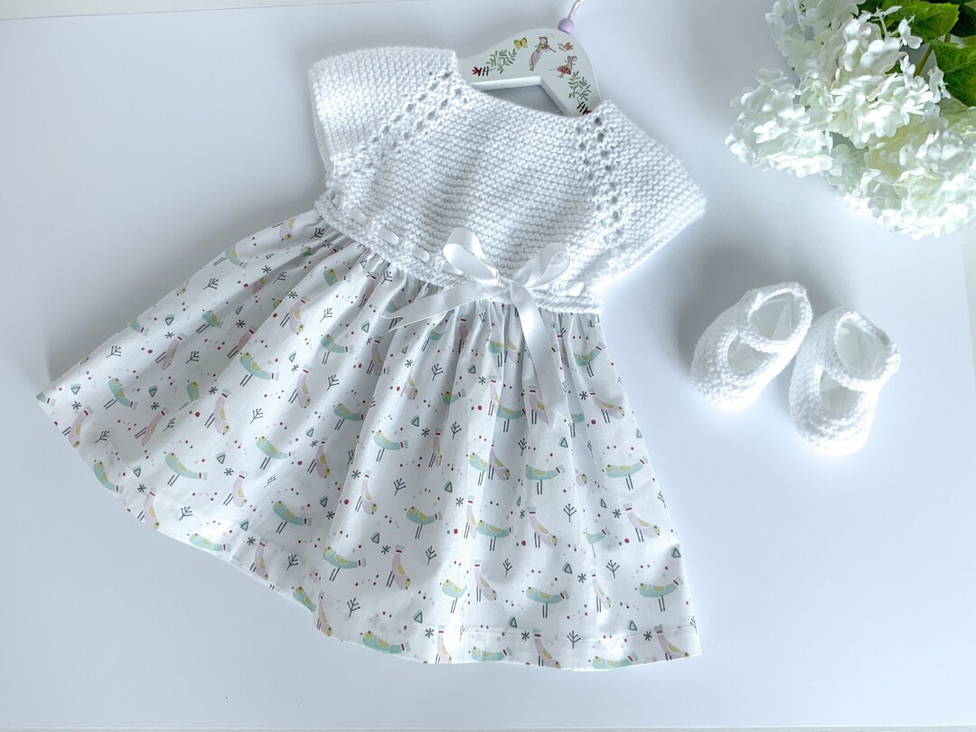 White Baby Dress 1 Month, Baby Dress and Booties Knitted Fabric, Baby ...
