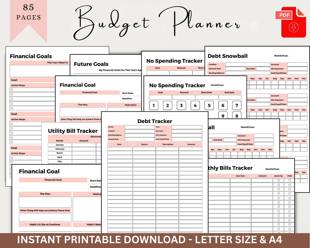 Printable Budget Planner| Finance Savings Tracker Binder| Monthly Debt ...