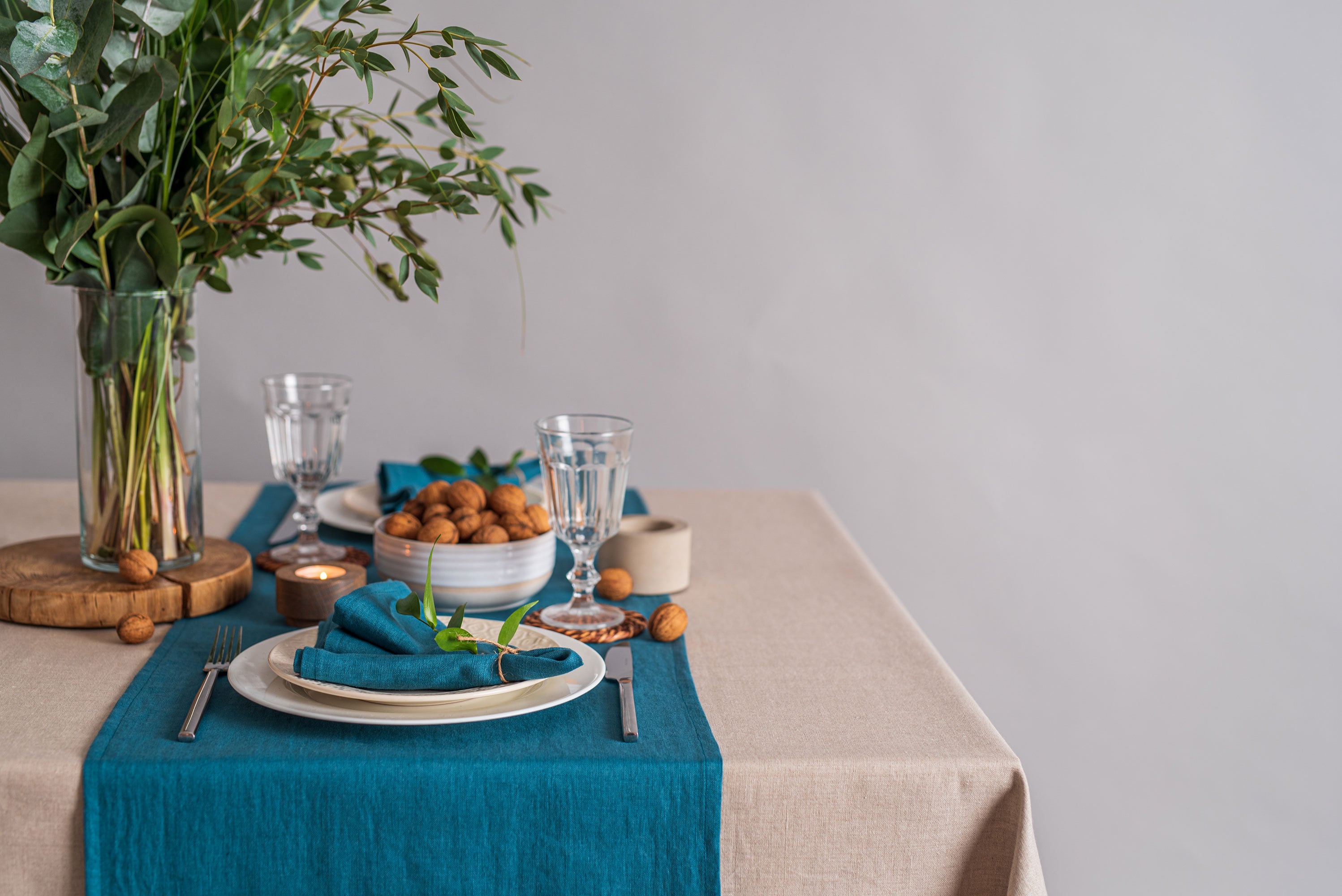 Teal blue linen fabric by meter. Softened linen fabric by | Etsy