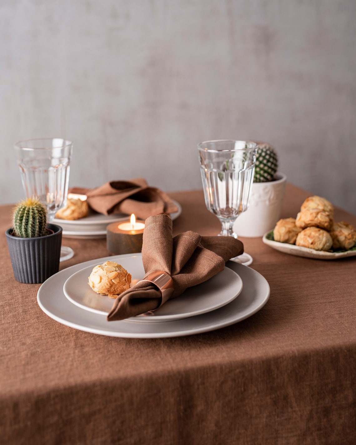 Cocoa Brown Linen Tablecloth, Softened Custom Size Dining Table Cover ...