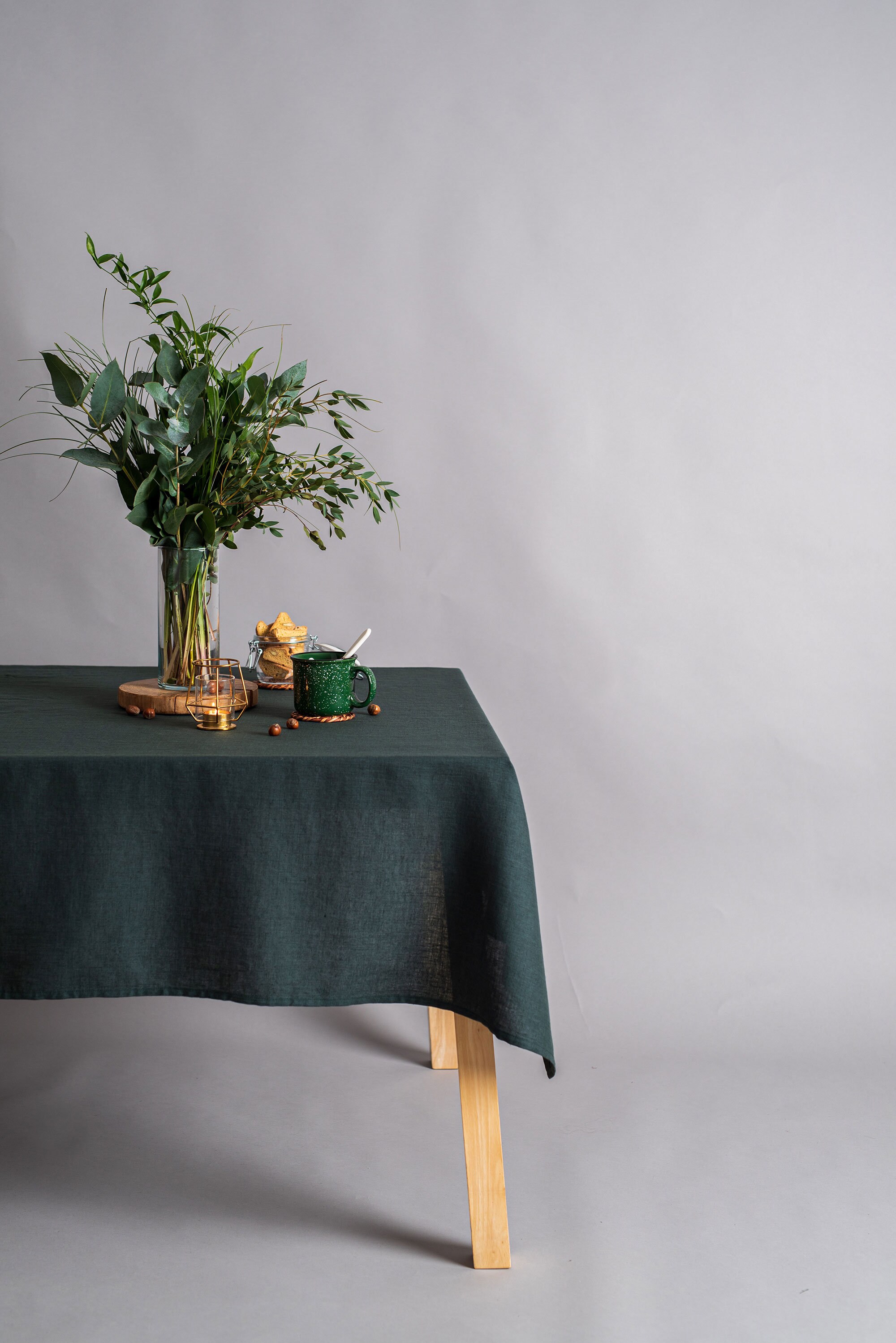 Forest Green Linen Tablecloth - Handmade Tablecloth, Custom Size Dining ...