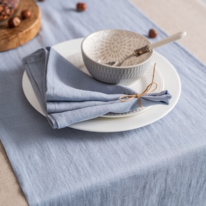 Sky Blue Linen Table Runner. Softened Linen Table Runner. Rustic ...