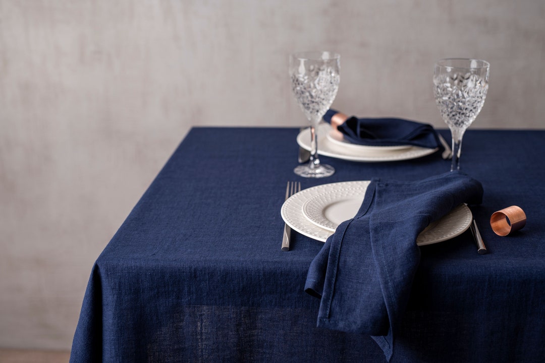 Navy Blue Linen Tablecloth. Various Colors. Sustainable Christmas Table ...