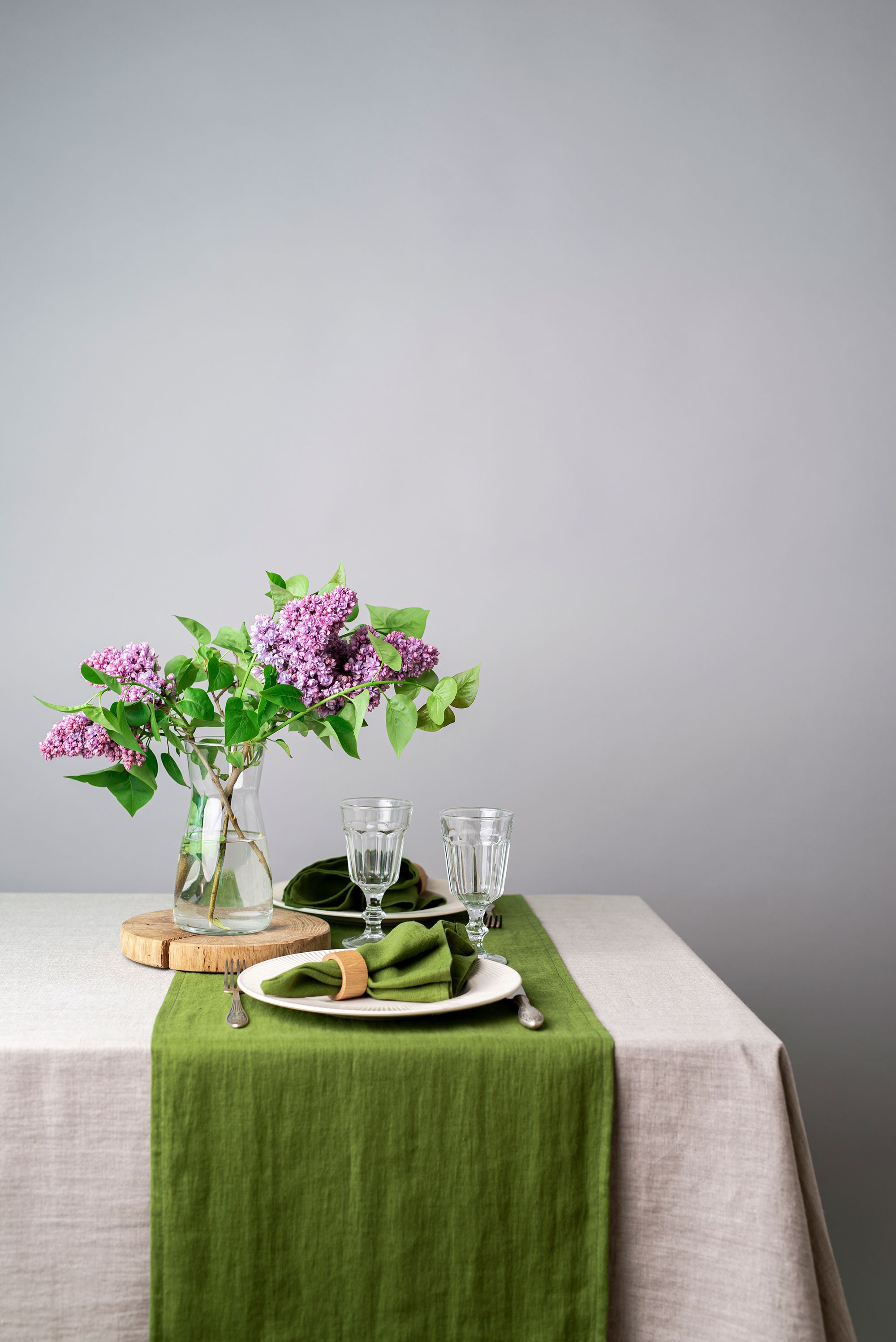 Olive Green Linen Table Runner. Softened Linen Table Runner. Dining Table Decor. Kitchen Table ...