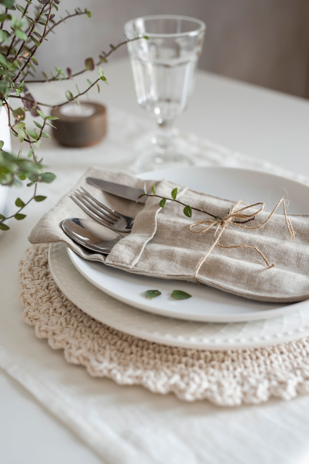 Linen Cutlery Holder for 3 Cutlery. Set of Cutlery Holders. Softened ...