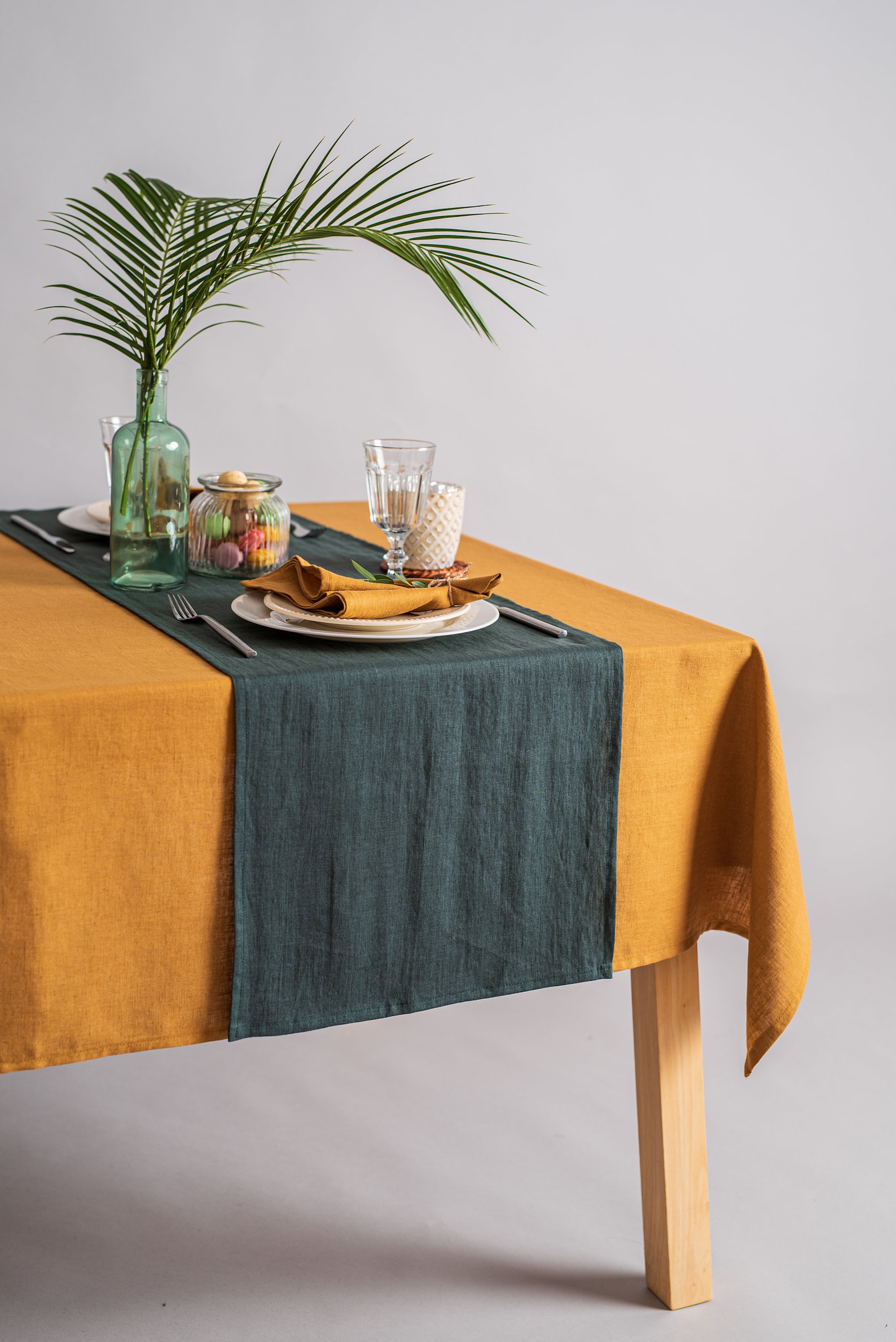 Forest Green Linen Table Runner. Softened Linen Table Runner ...