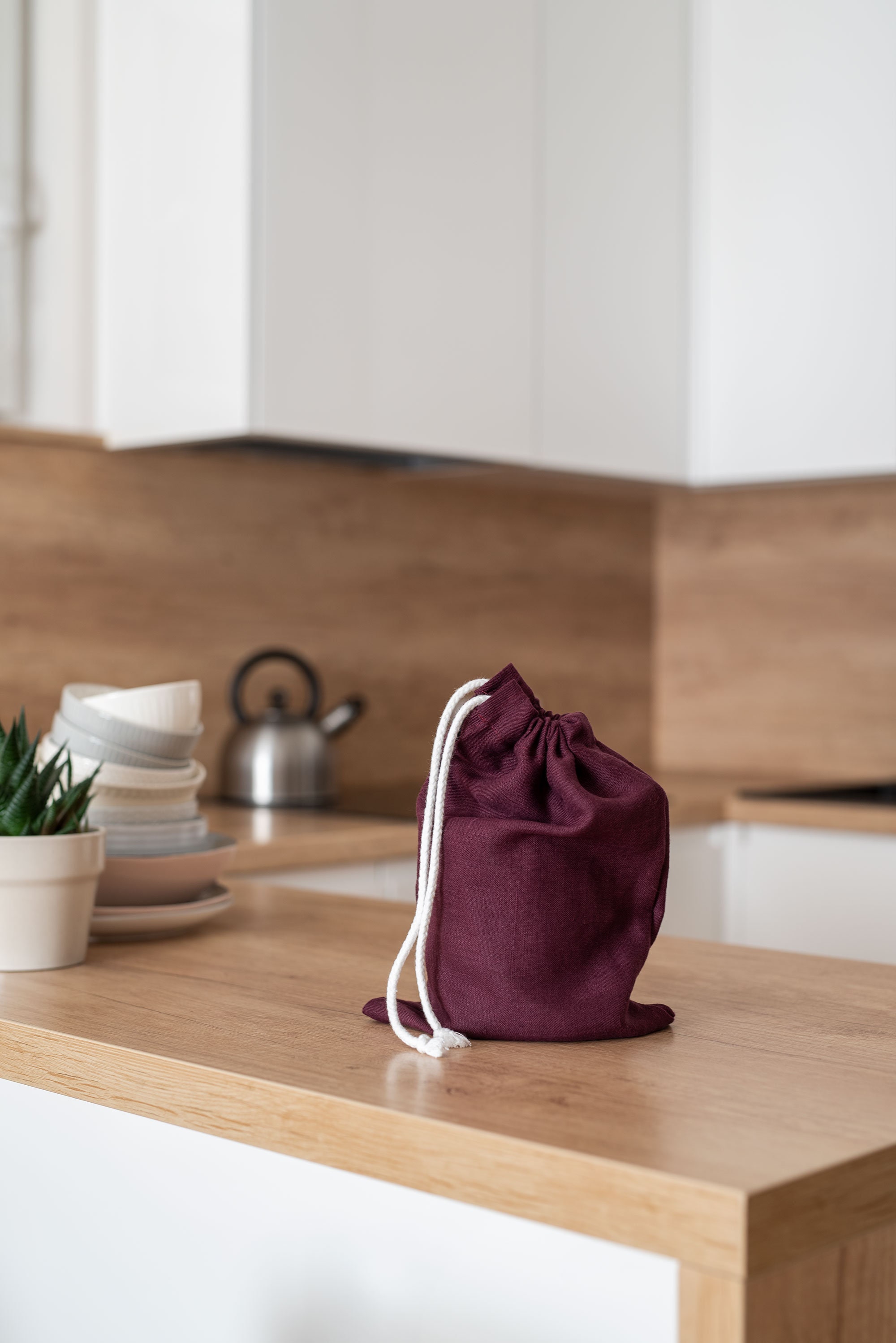 Blush pink linen bread bag set. Reusable linen bread bag. Zero | Etsy