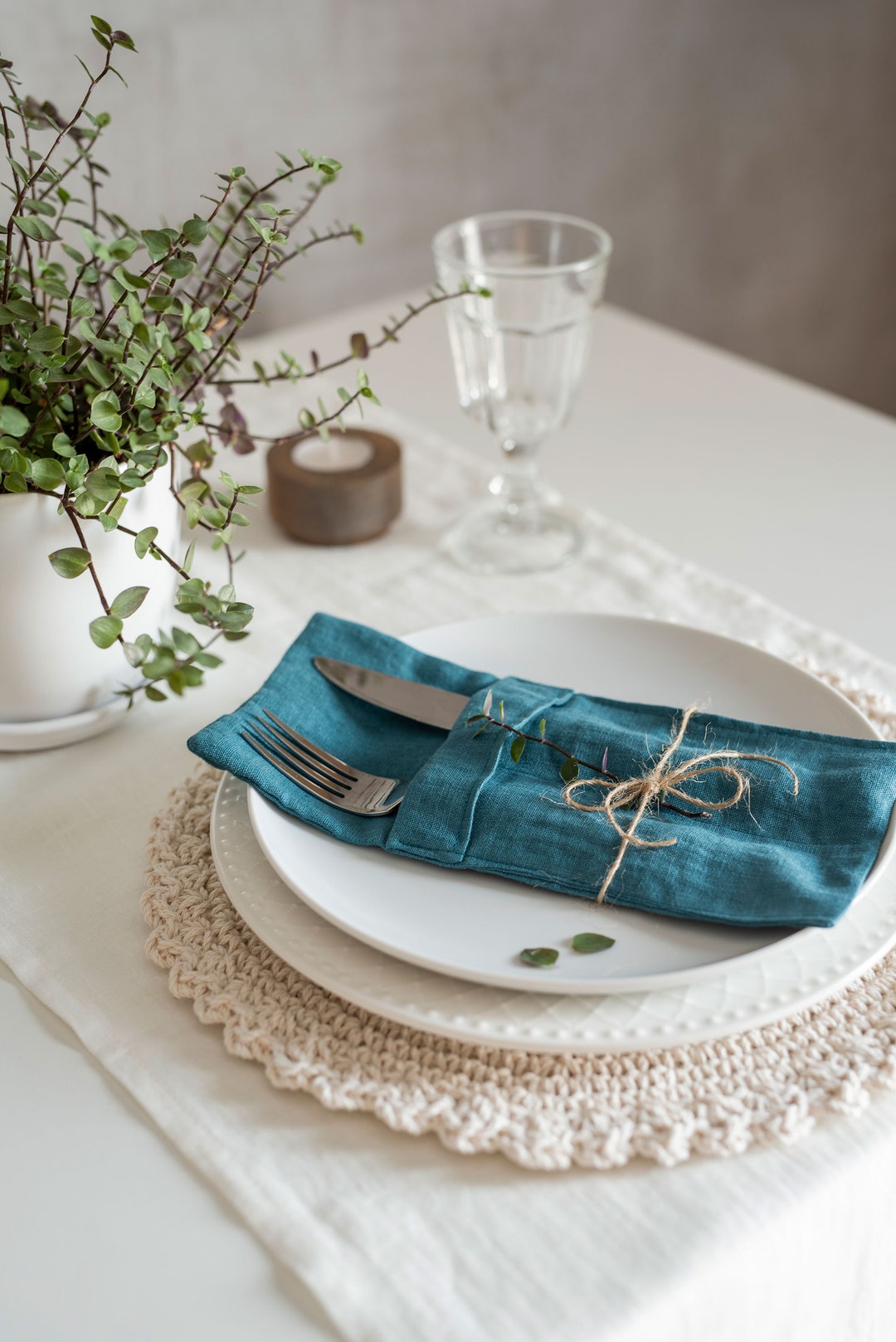 Linen Cutlery Holder for 2 Cutlery. Set of Cutlery Holders. Softened ...