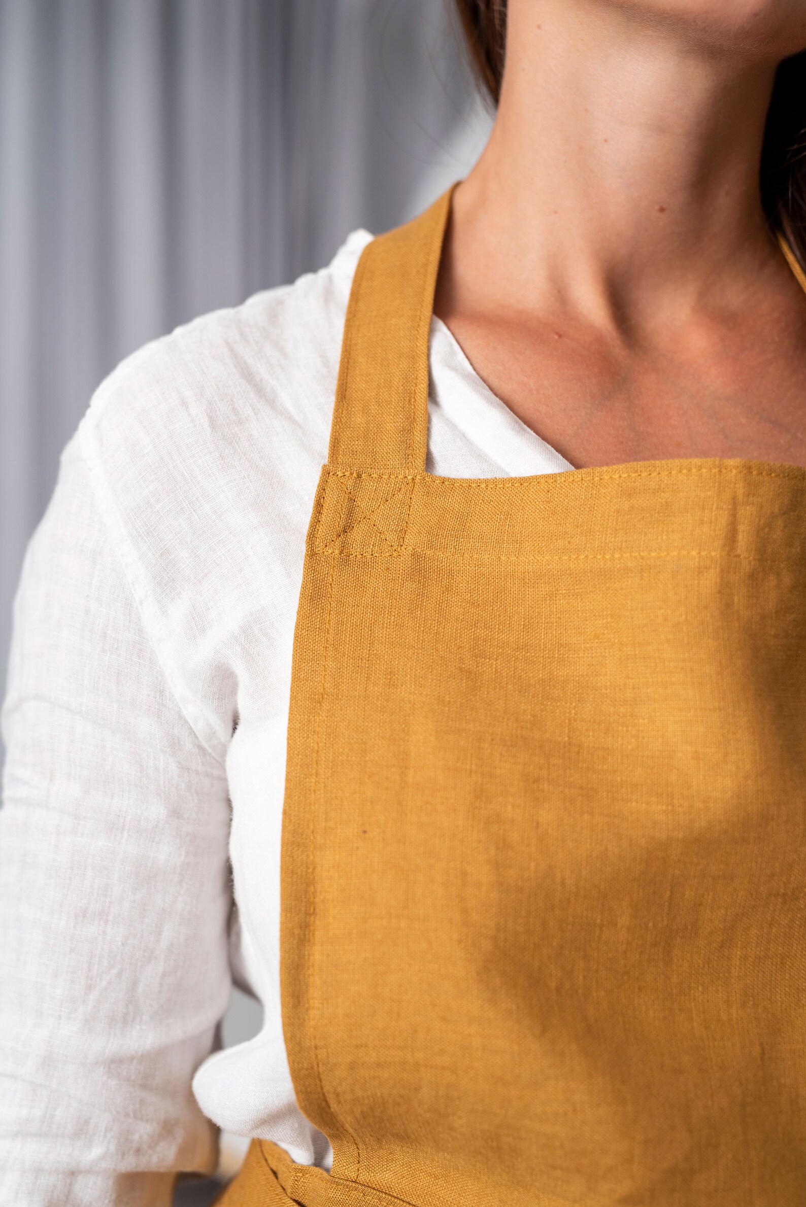 Mustard Yellow Linen Apron. Classic Kitchen Apron With Two - Etsy