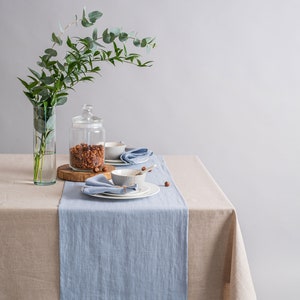 Sky Blue Linen Table Runner. Softened Linen Table Runner. Rustic ...