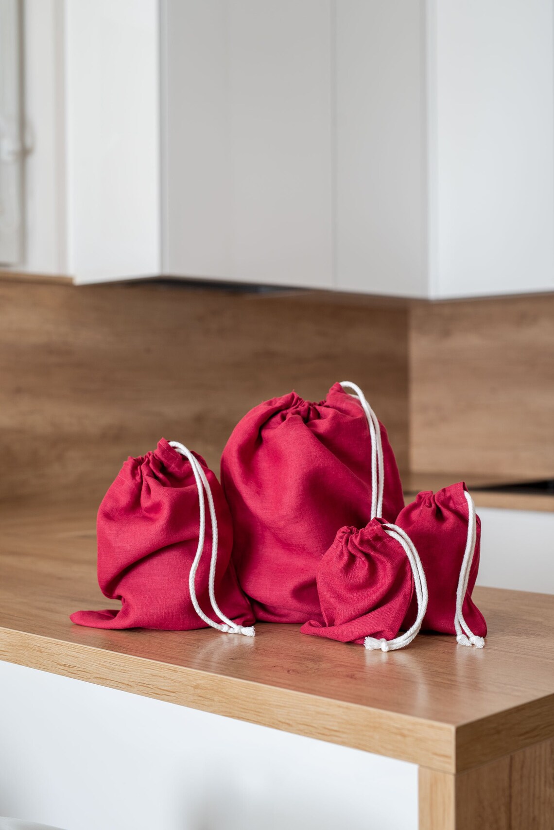 Raspberry Pink Linen Bread Bag Set. Reusable Linen Bag. Zero | Etsy