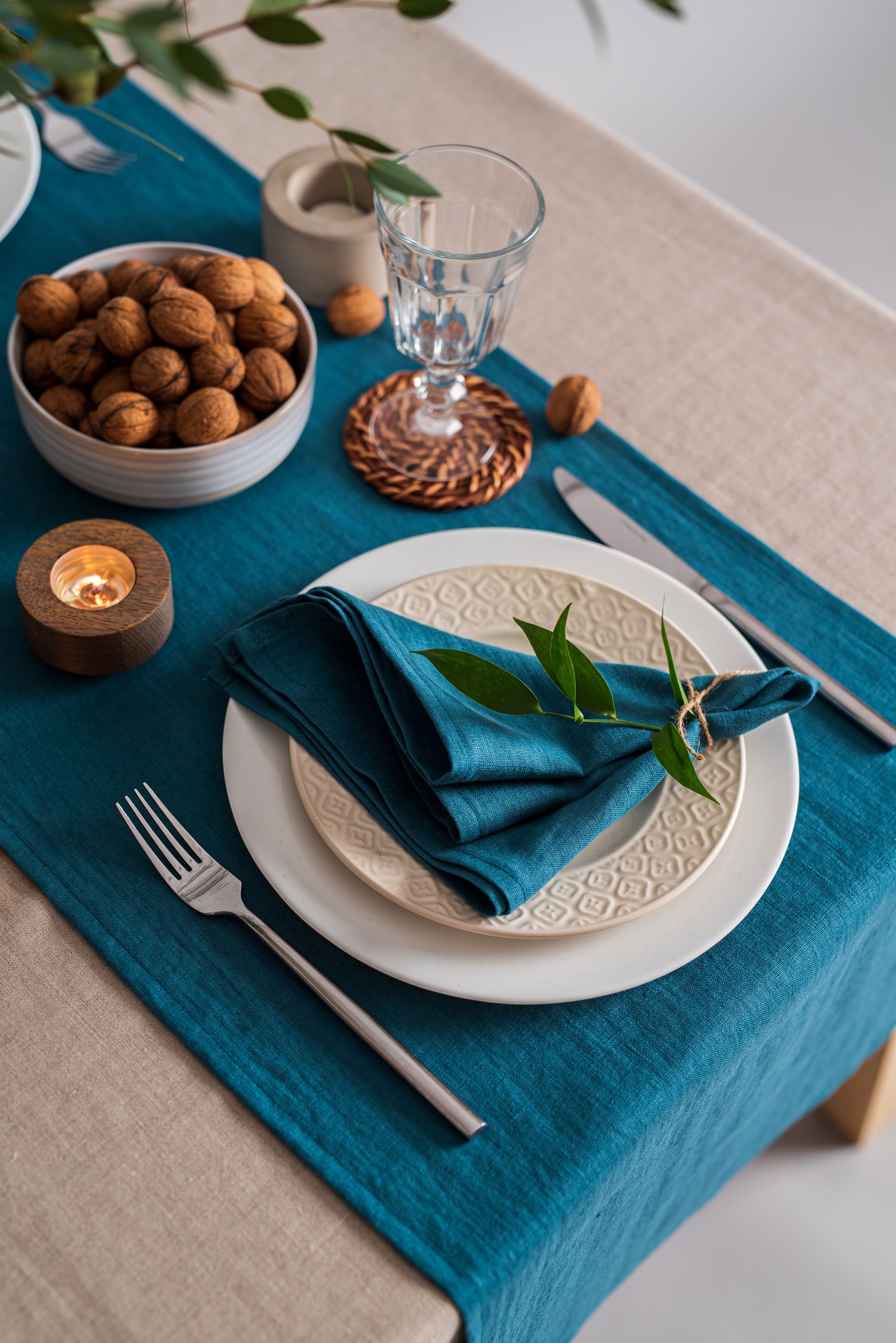 Teal Blue Linen Table Runner. Softened Linen Table Runner. | Etsy