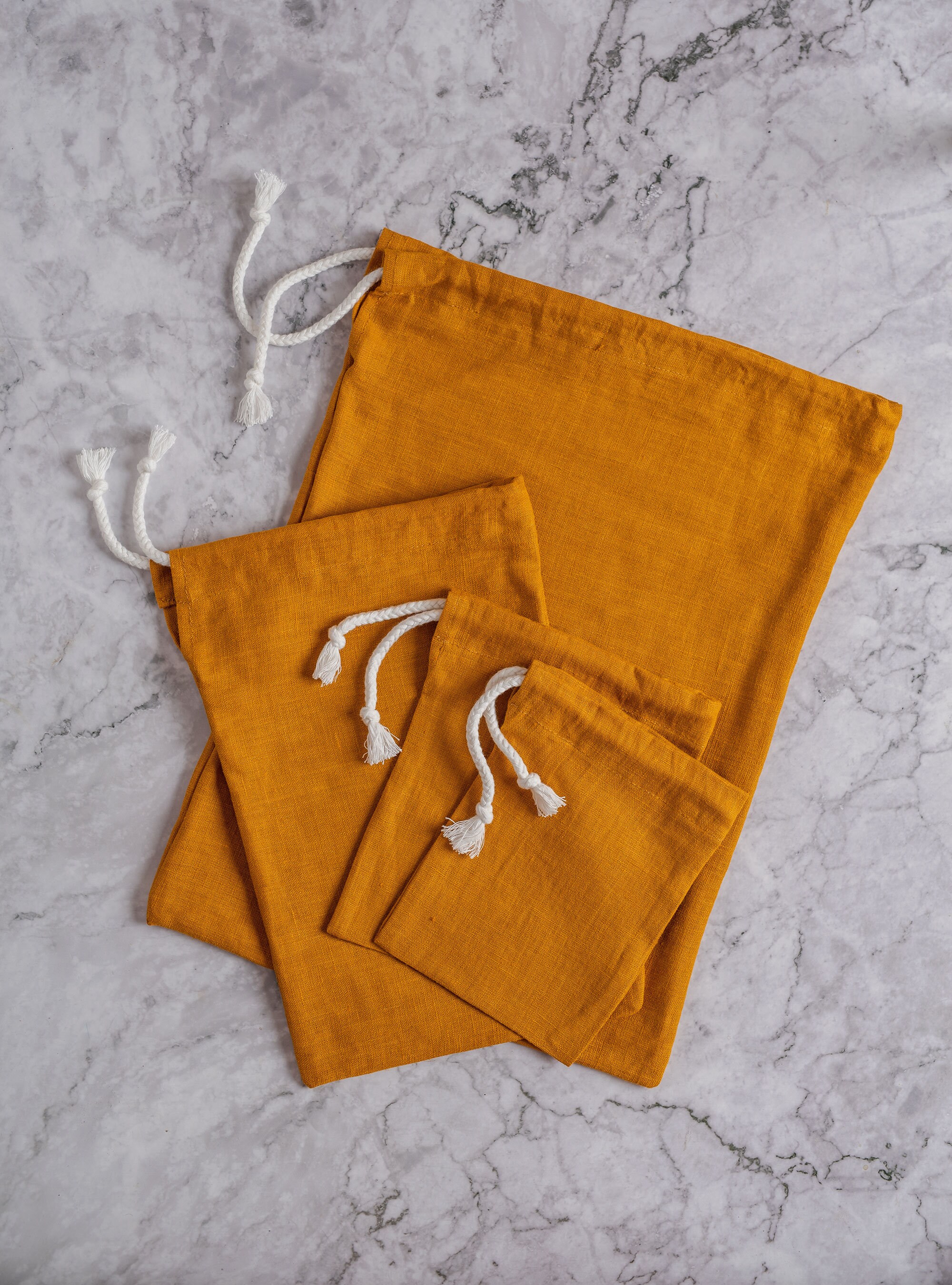 Mustard Yellow Linen Bread Bag Set. Reusable Linen Bread Bag. Zero ...