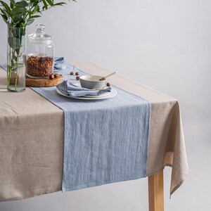 Sky Blue Linen Table Runner. Softened Linen Table Runner. Rustic ...