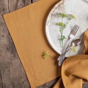 Mustard Yellow Linen Placemats. Softened Linen Placemats Set. Linen ...