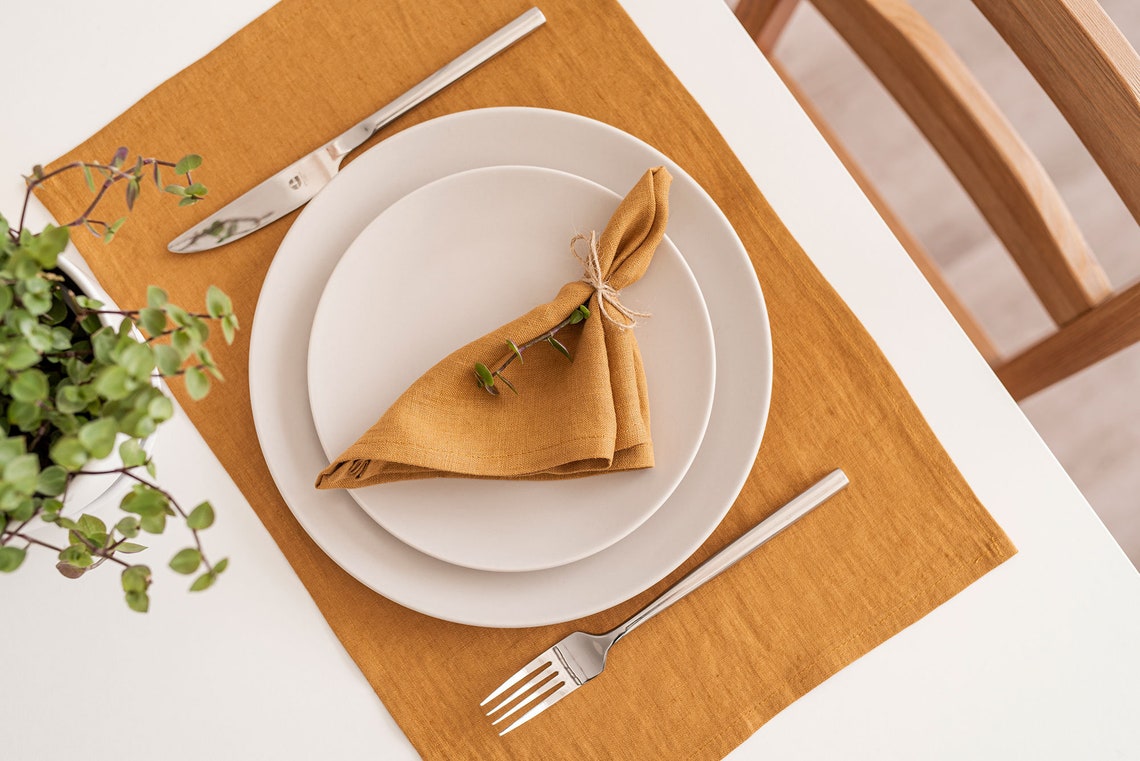 Mustard Yellow Linen Placemats. Set of 2 4 6 8 12 | Etsy