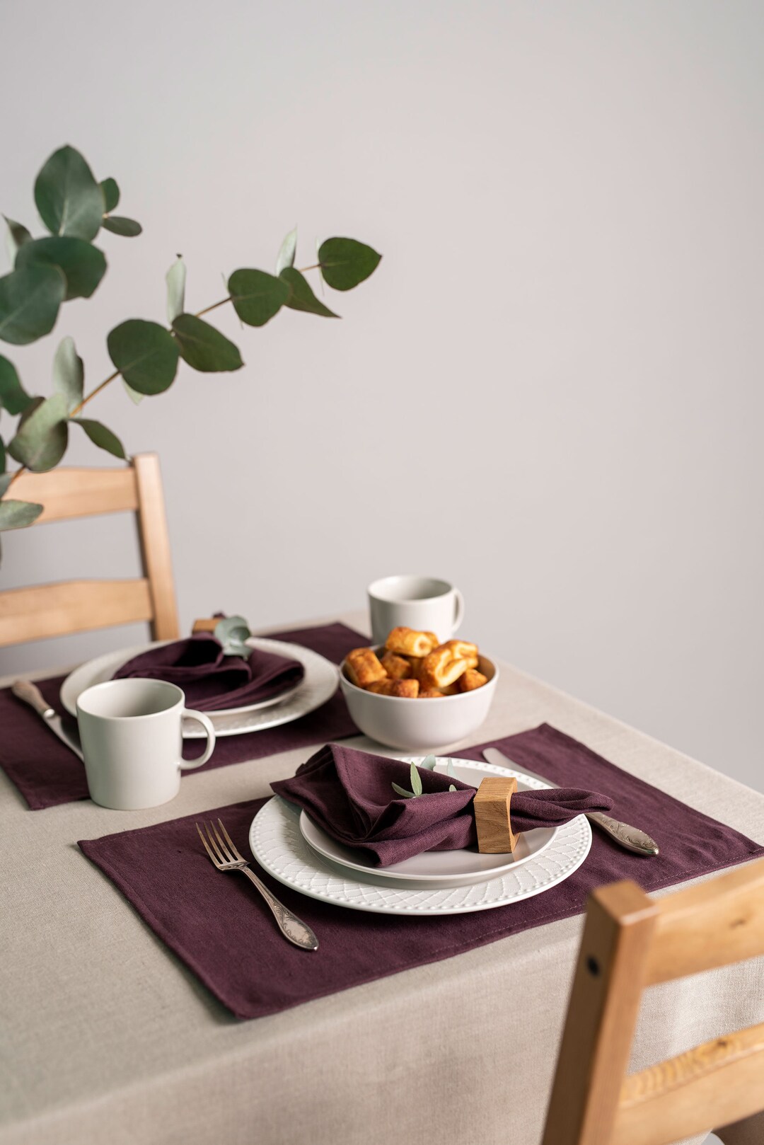 Plum Linen Placemats. Softened Linen Placemats Set. Linen Dinner ...
