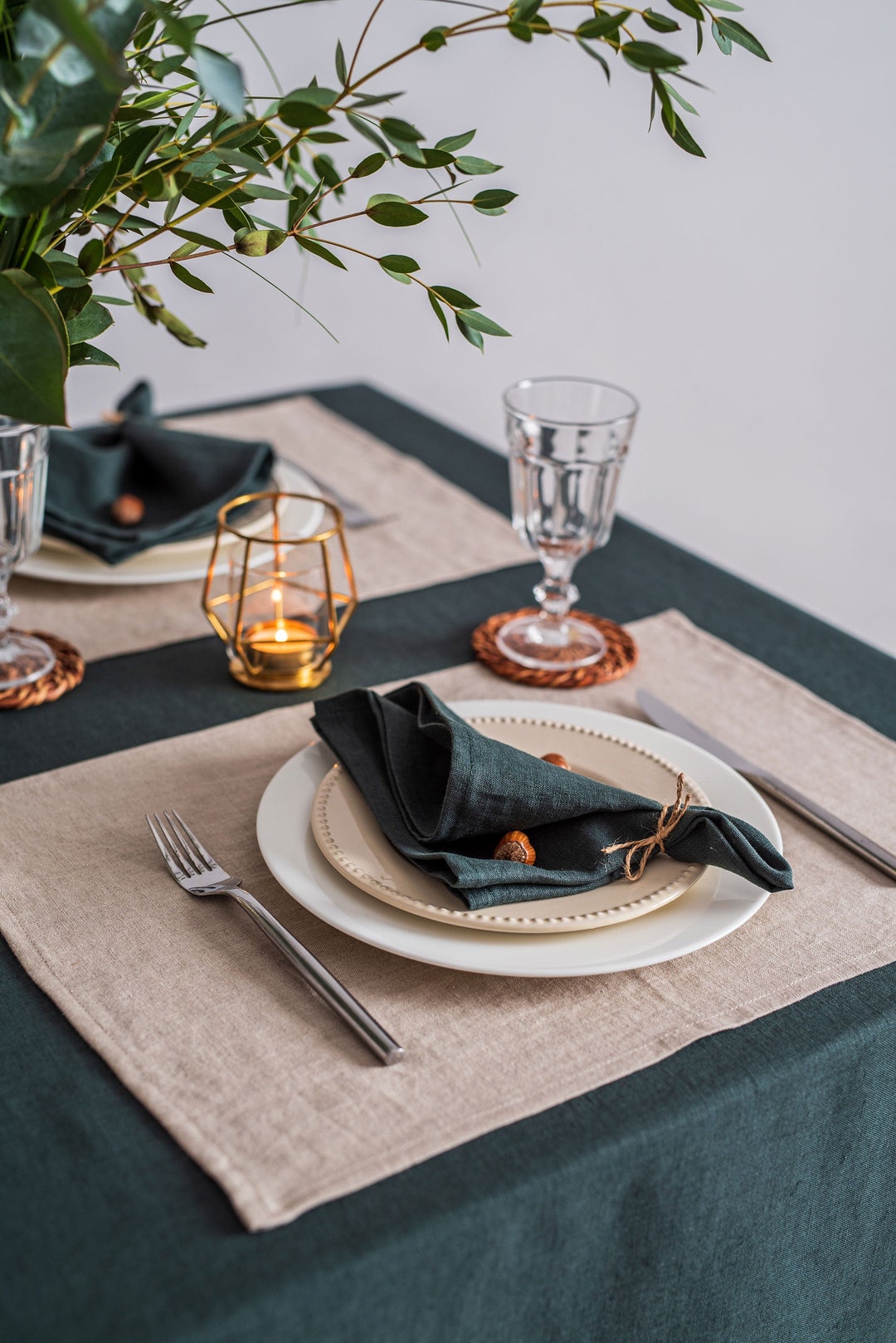 Natural Linen Placemats Set, Softened Linen Table Linens - Etsy