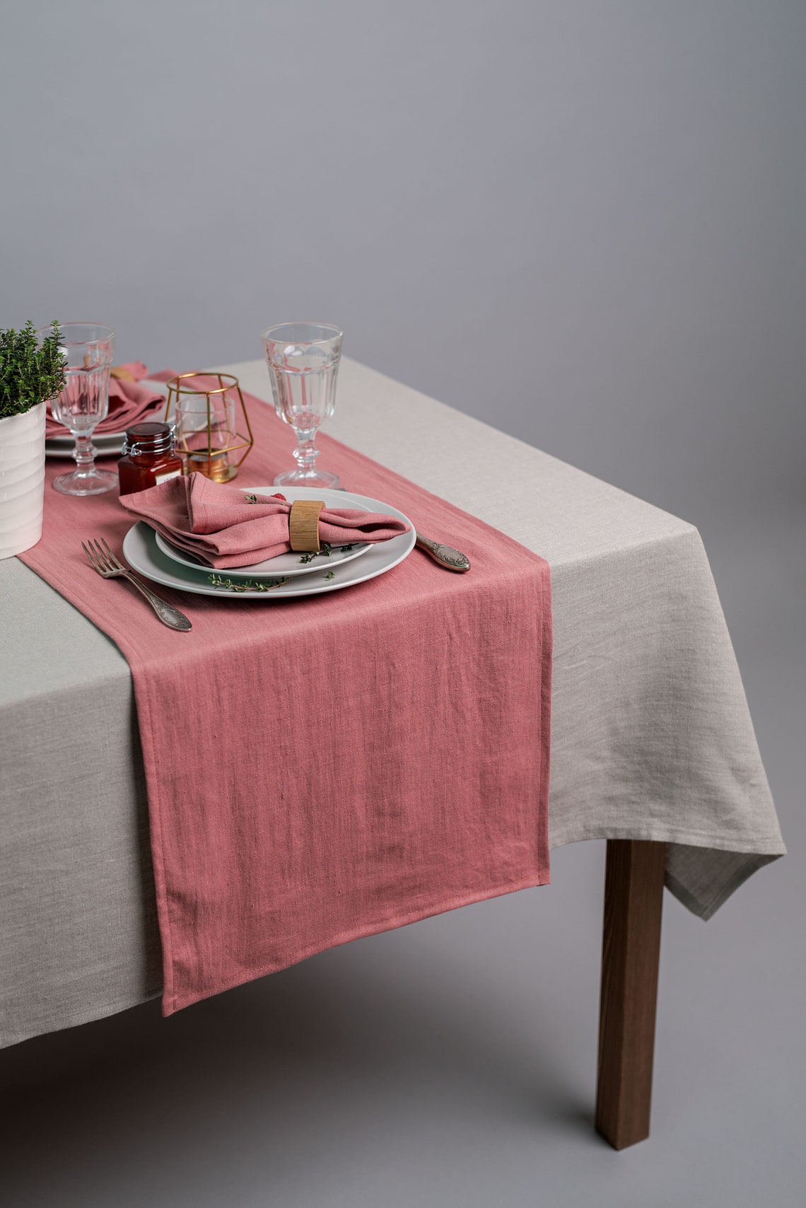 Dusty Pink Linen Table Runner, Softened Rustic Table Decor - Etsy