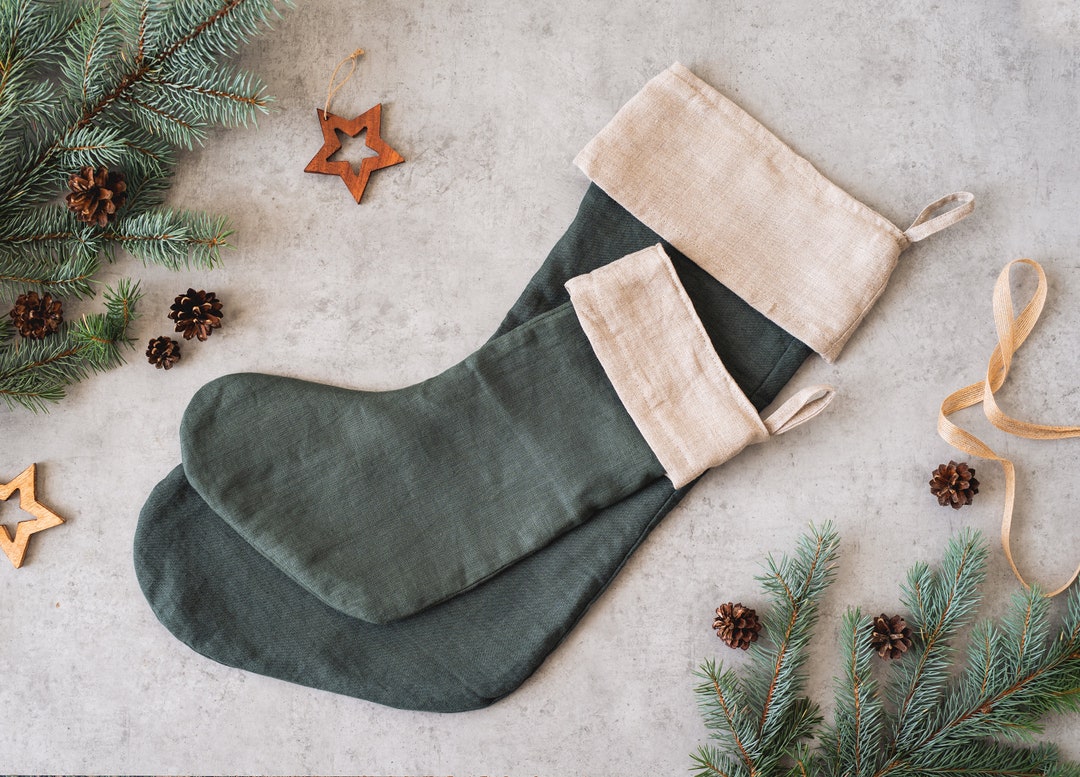 Small Linen Christmas Stocking. Various Colors. Christmas Gift. Rustic ...