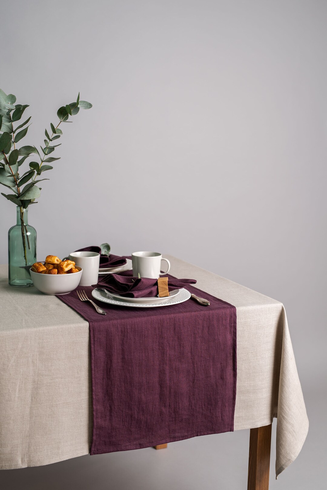 Plum Linen Table Runner. Softened Linen Table Runner. Rustic Wedding ...