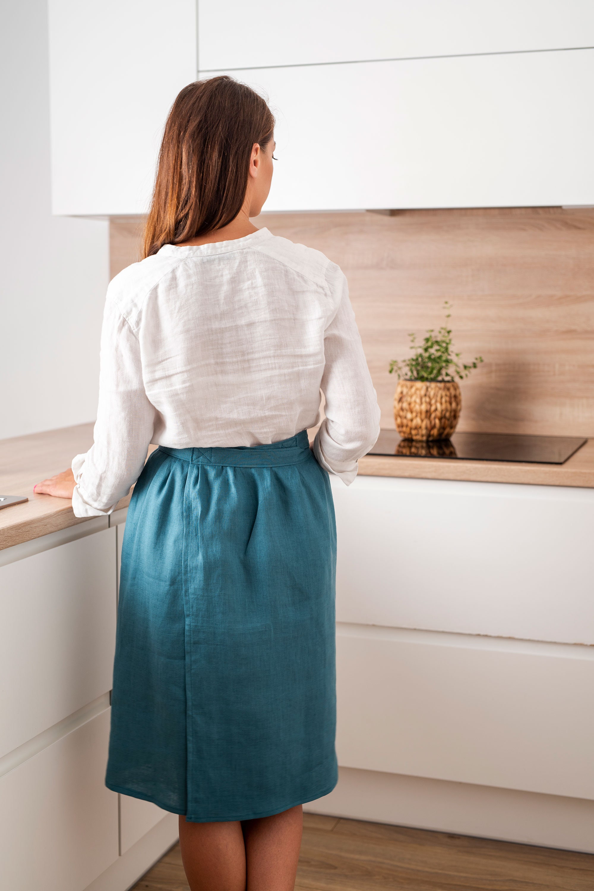 Romantic teal blue linen apron. Half apron. Natural kitchen | Etsy