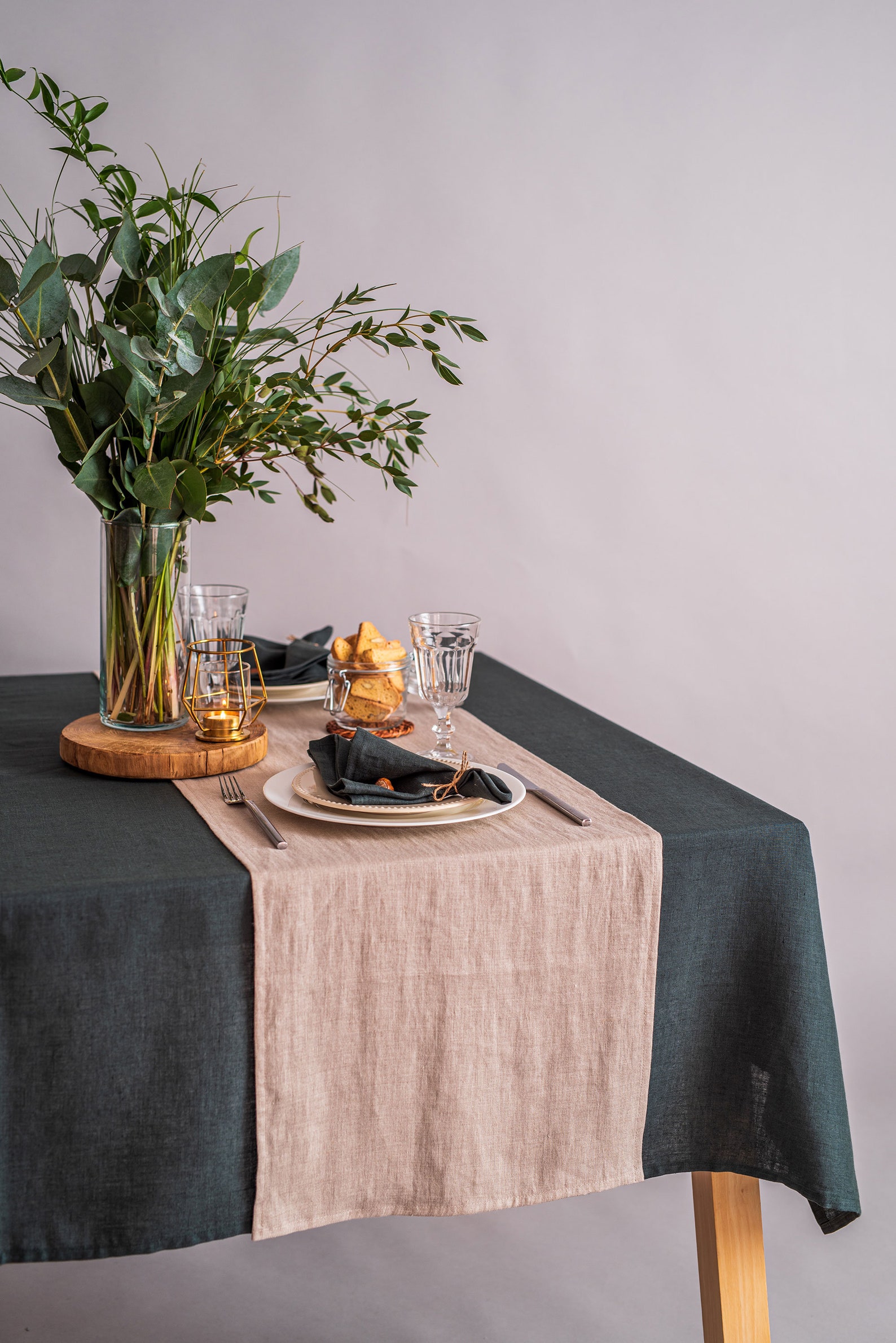 Forest Green Linen Tablecloth - Handmade Tablecloth, Custom Size Dining ...