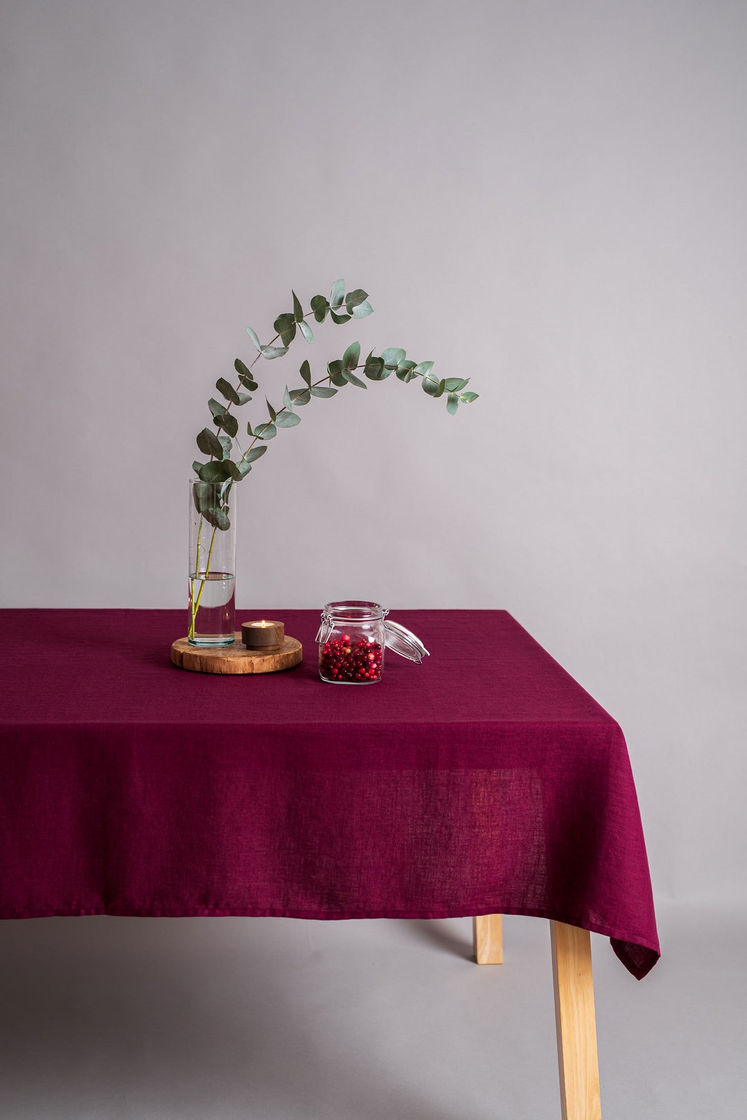 Burgundy Linen Tablecloth. Soft Linen Table Cloth. Sustainable Table ...