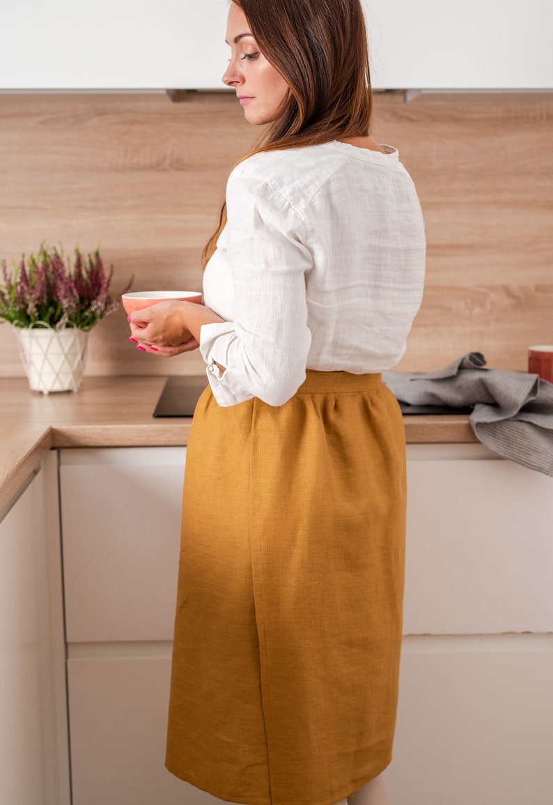 Romantic Mustard Yellow Linen Apron. Half Apron. Natural - Etsy