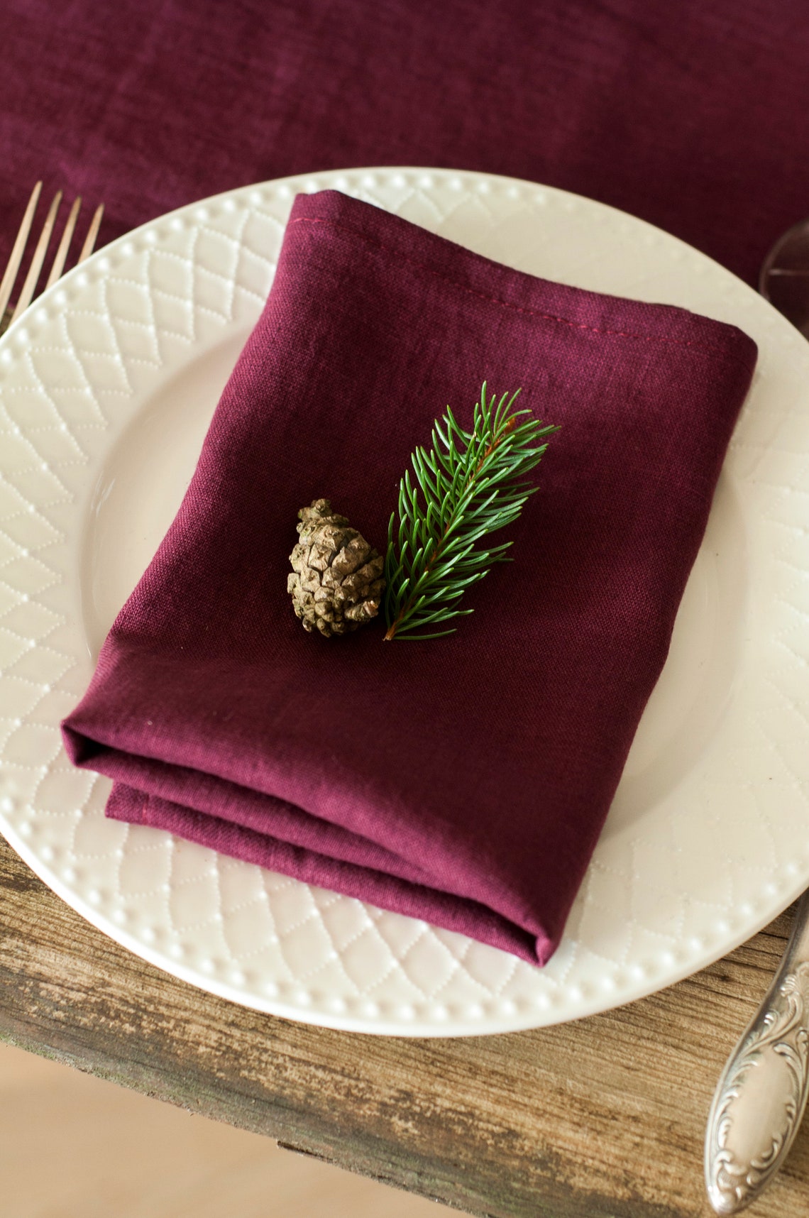 Burgundy Linen Napkins. Softened Linen Napkin Set. Handmade Napkins ...