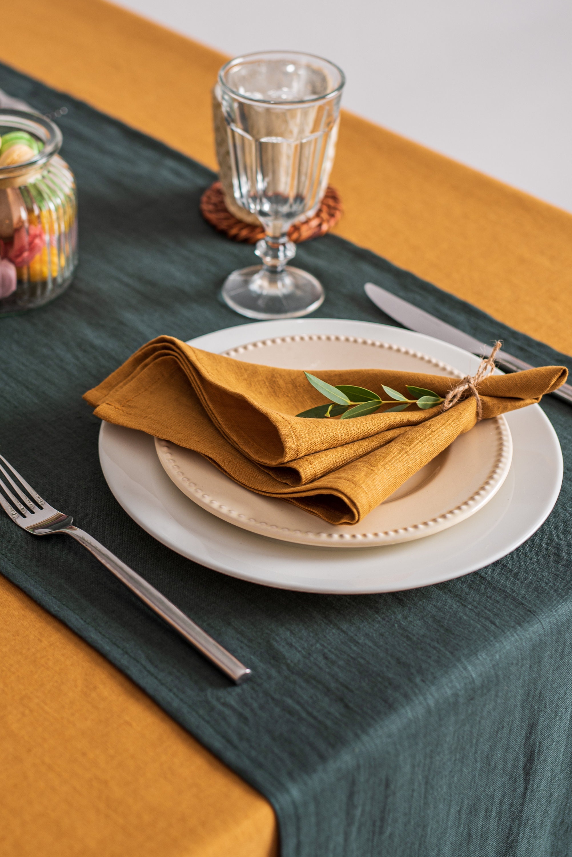Forest Green Linen Table Runner. Softened Linen Table Runner ...