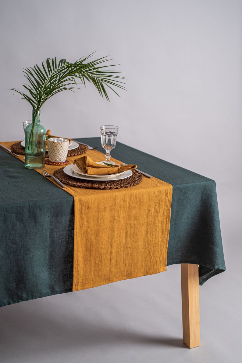 Mustard Yellow Linen Table Runner. Softened Linen Table | Etsy UK
