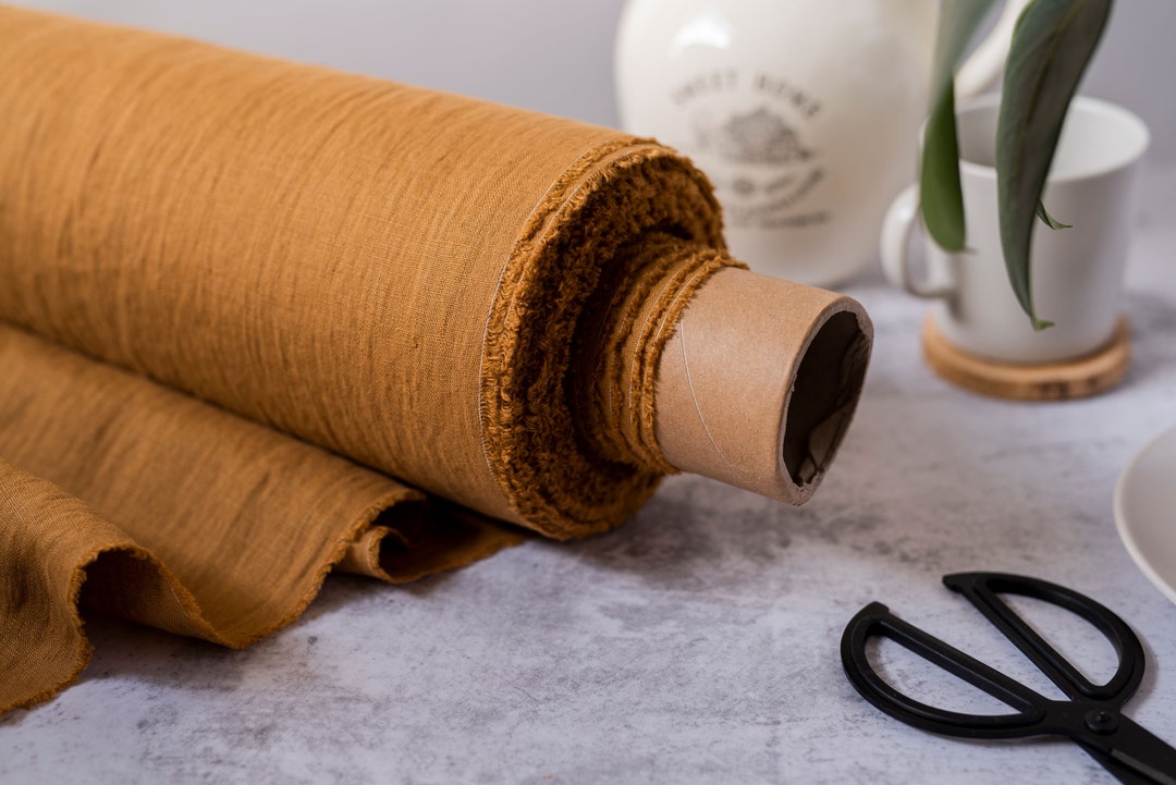 Mustard Yellow Linen Fabric by Meter. Softened Linen Fabric by Yard ...