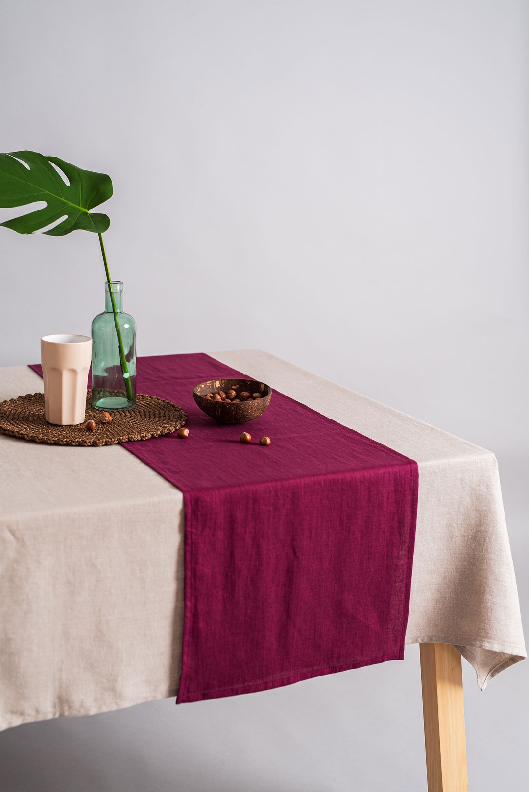 Burgundy Linen Table Runner. Softened Linen Table Runner. Sustainable ...