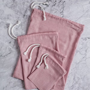 Blush Pink Linen Bread Bag Set. Reusable Linen Bread Bag. Zero Waste ...