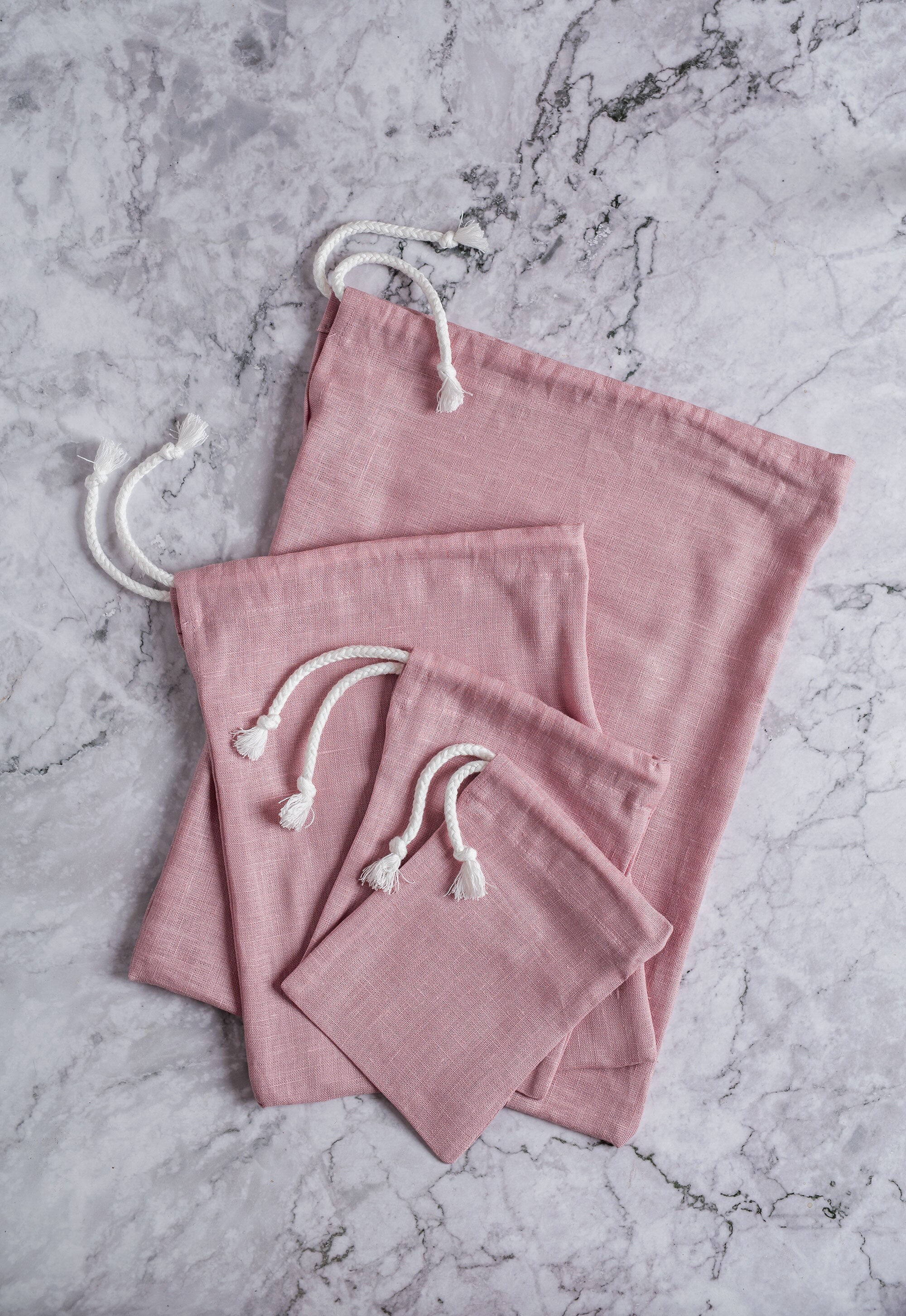 Blush pink linen bread bag set. Reusable linen bread bag. Zero | Etsy