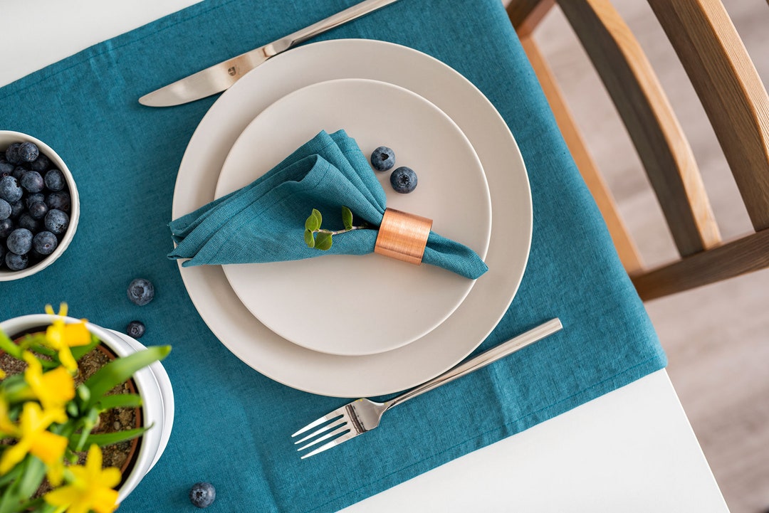 Linen Napkin. Softened Linen Table Napkin. Teal Blue Napkins. Napkin ...
