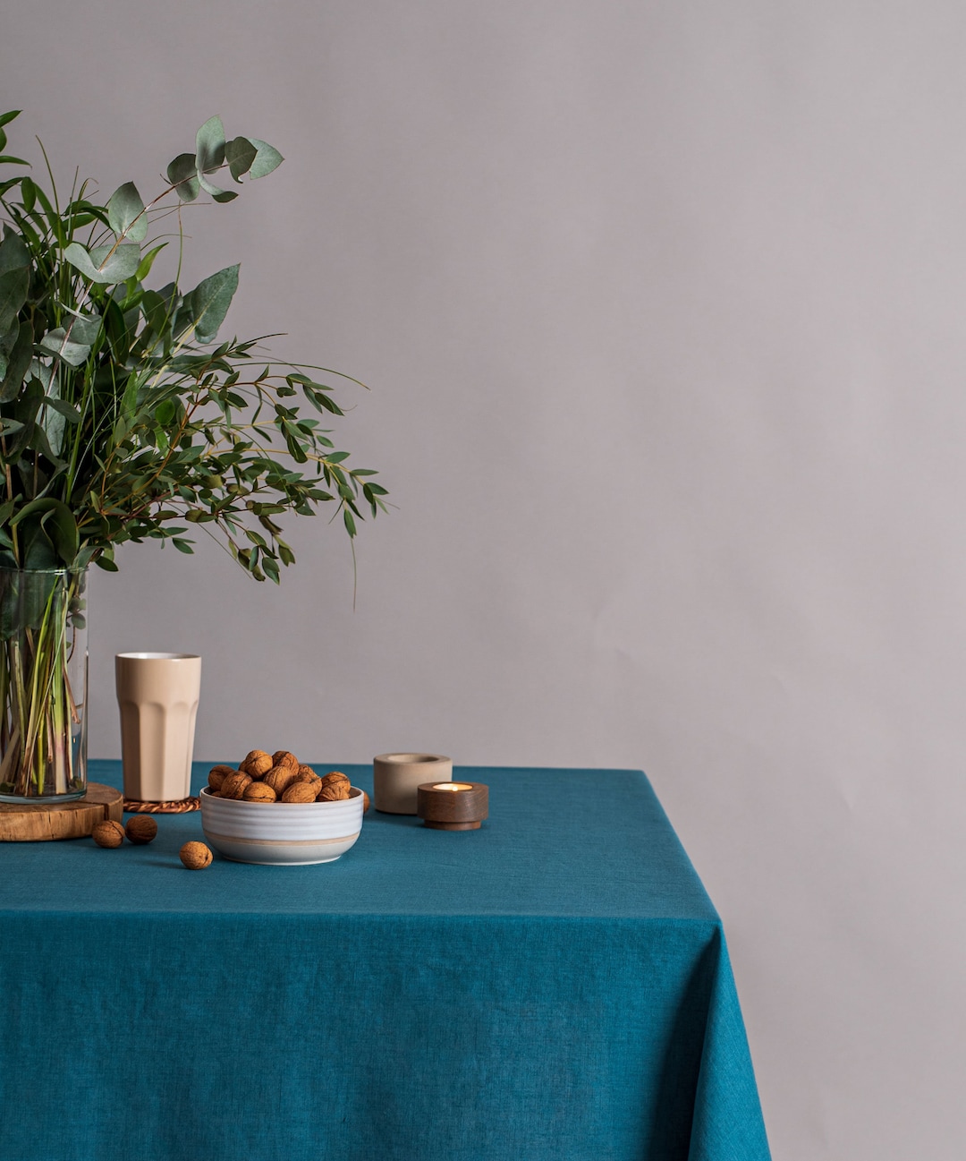 Teal Blue Linen Tablecloth, Washed Custom Size Dining Table Cover ...