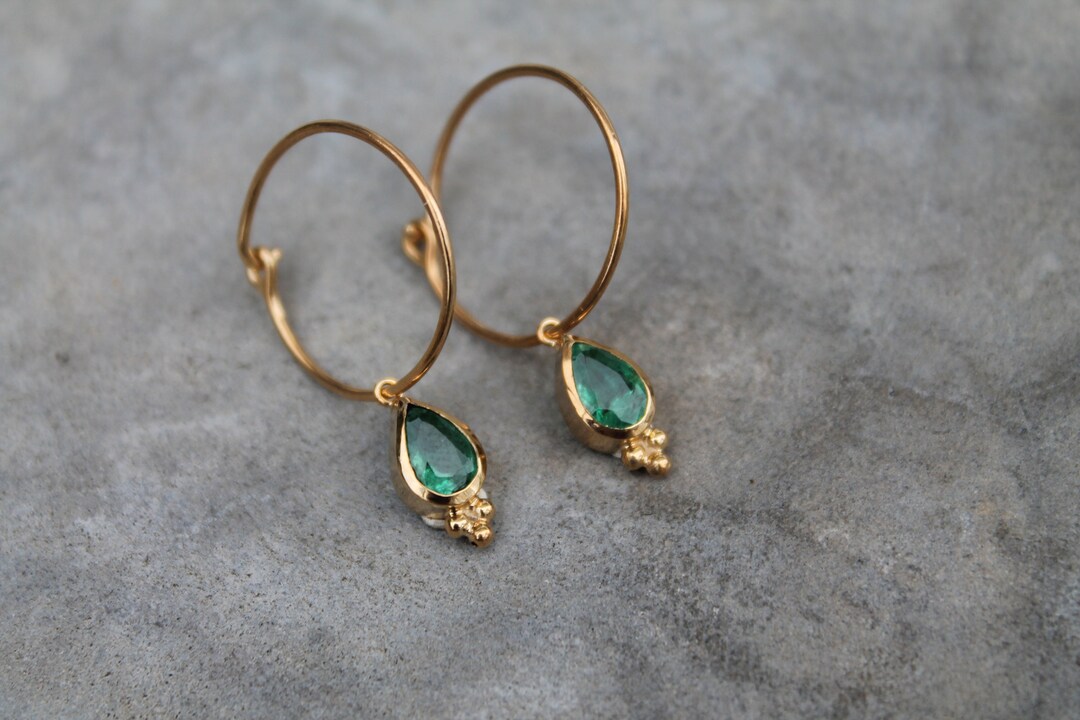 Fine Gold-plated and Emerald Earrings - Etsy