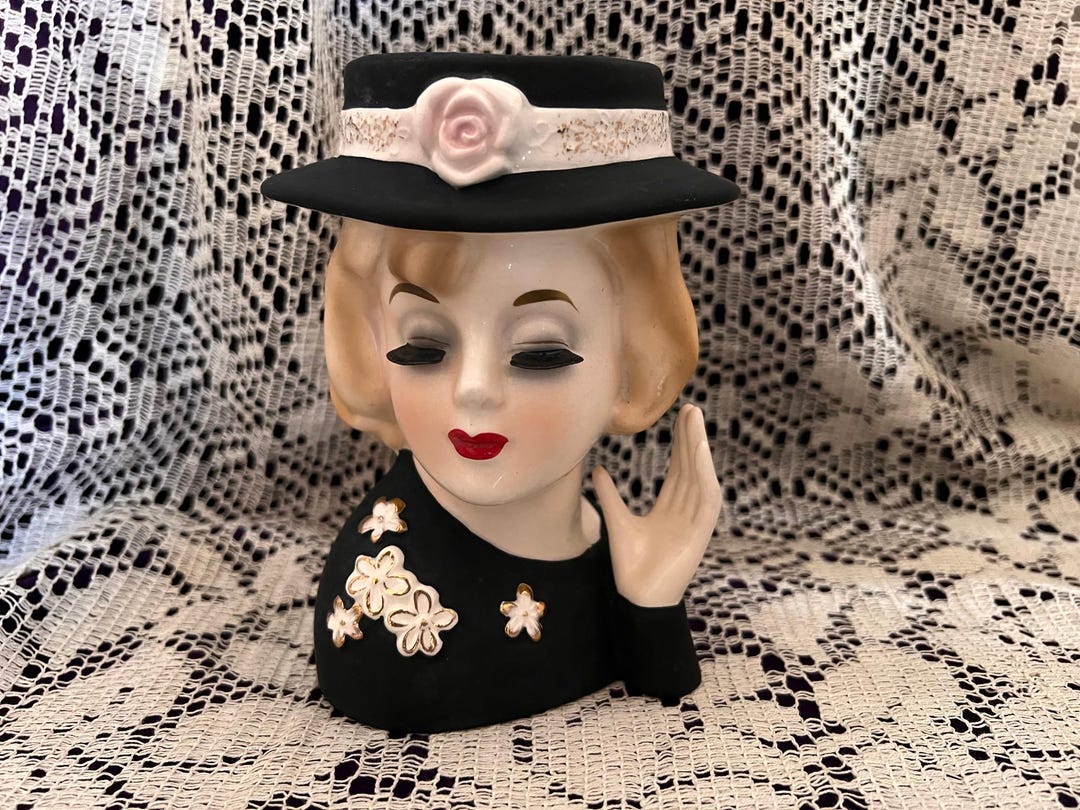 Rare and Classy! Vintage Lady Head Vase W/hat, Hand, and "golden ...
